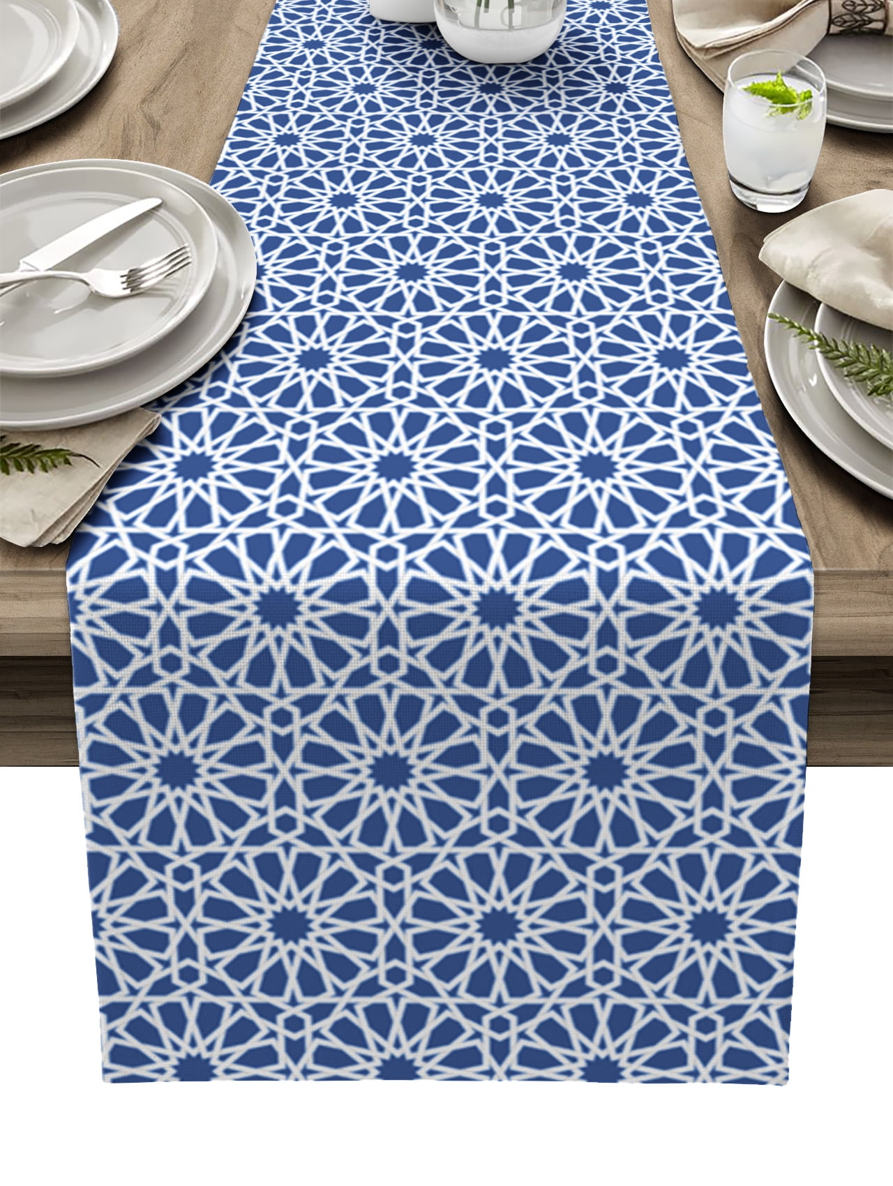 Geometric Paint Circles Blue Gray Table Runner Wedding r Table Runner ...