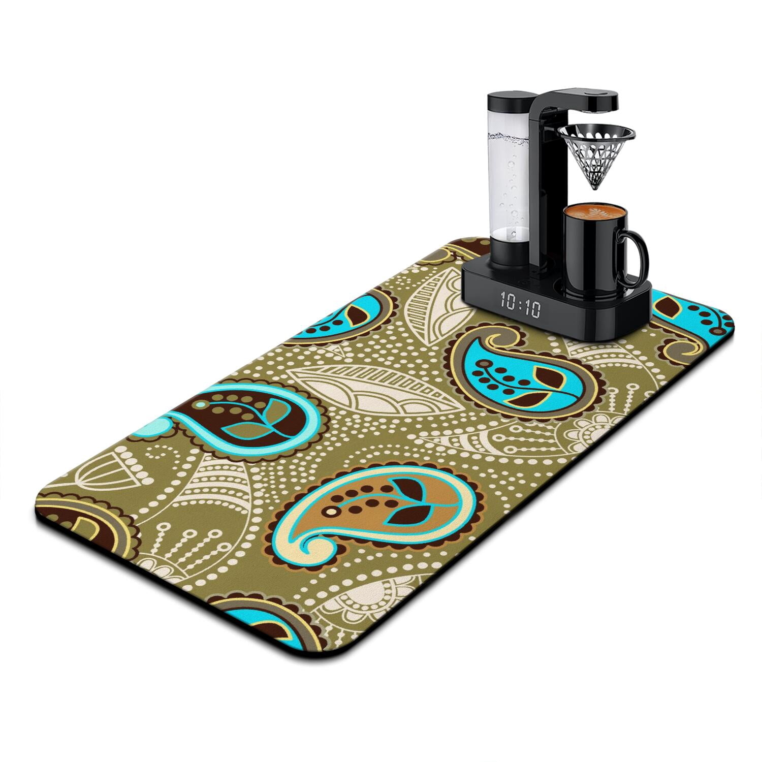 Geometric Paisley Design Dish Drying Mat, Elegant Boho Absorbent Coffee ...