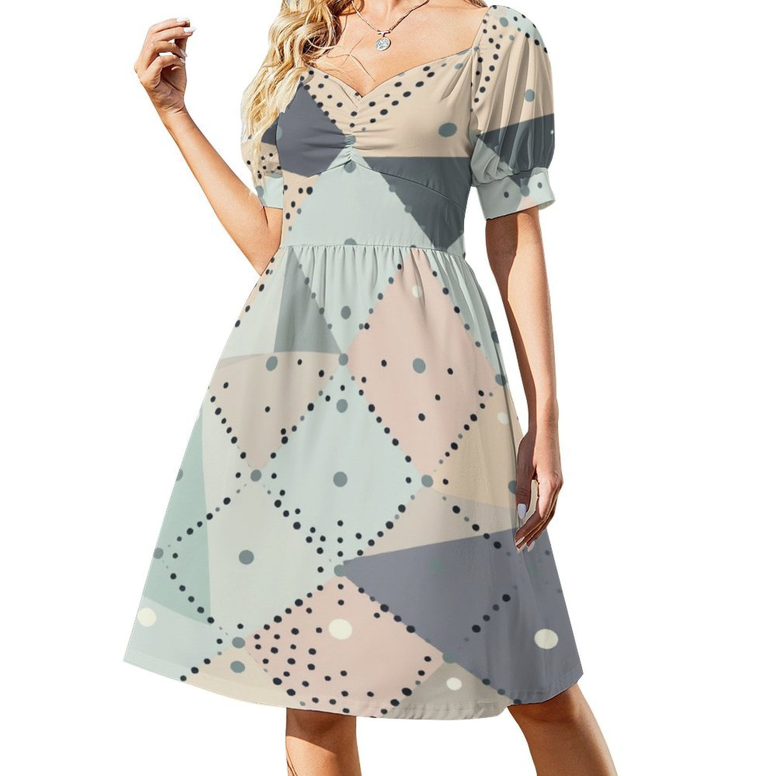 Geometric Pastel Pattern Short Sleeved Dress Bridesmaid Dress Woman ...