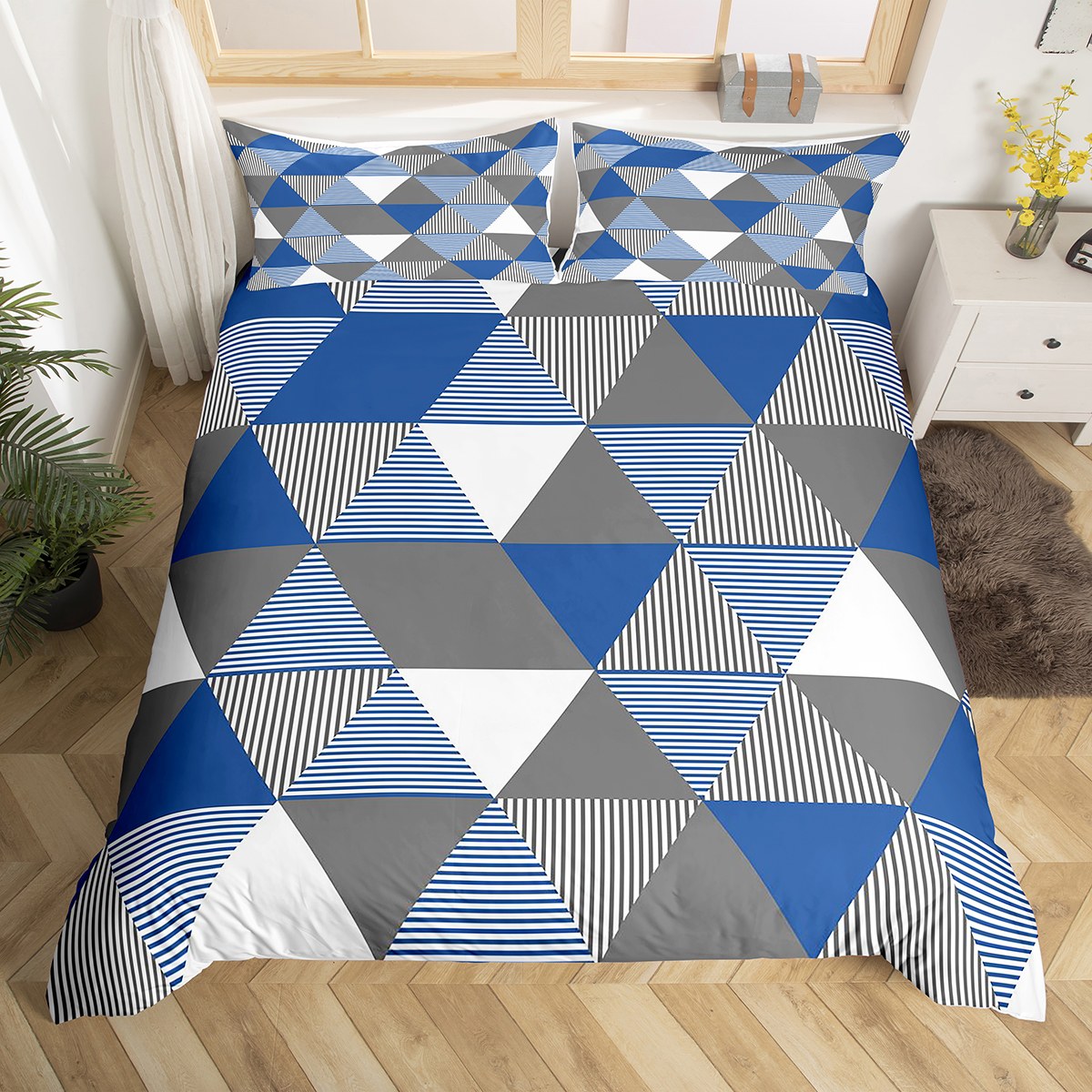 Geometric Patchwork Bedding Set 3Pcs, Abstract Triangle Art Duvet Cover ...