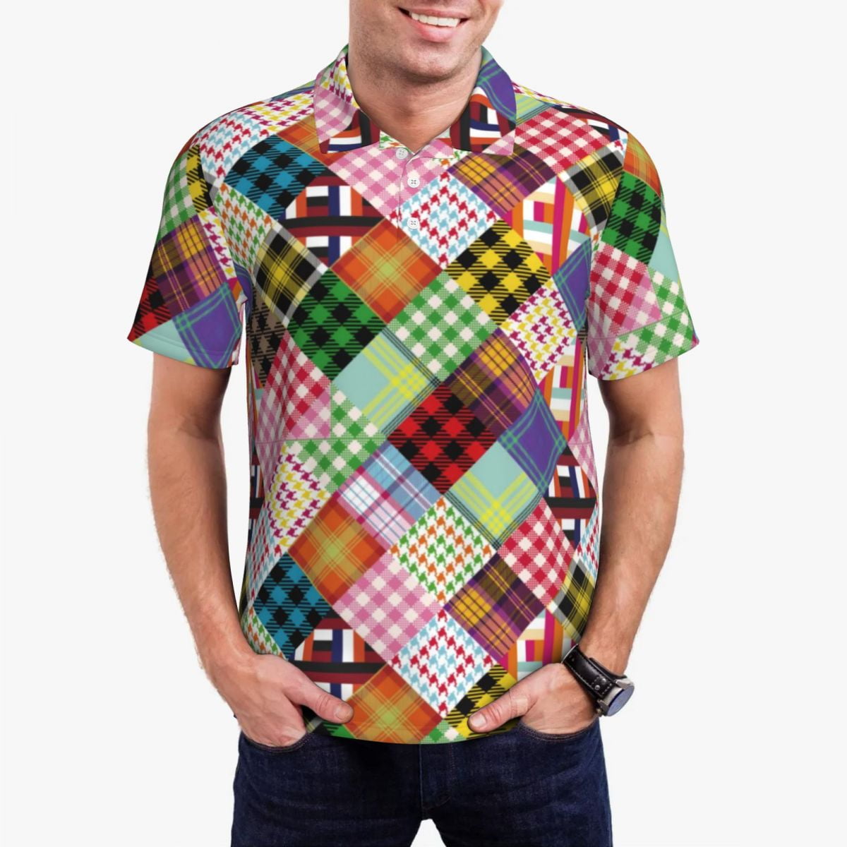 Geometric Patchwork Polo Shirts Male Abstract Triangles Casual Shirt ...