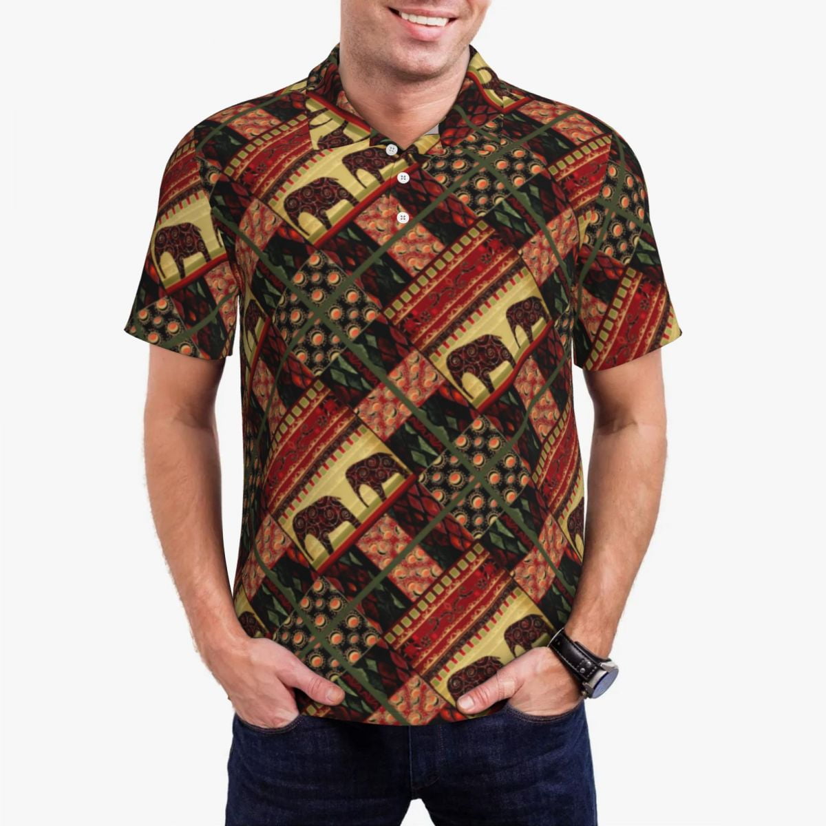 Geometric Patchwork Polo Shirts Male Abstract Triangles Casual Shirt ...