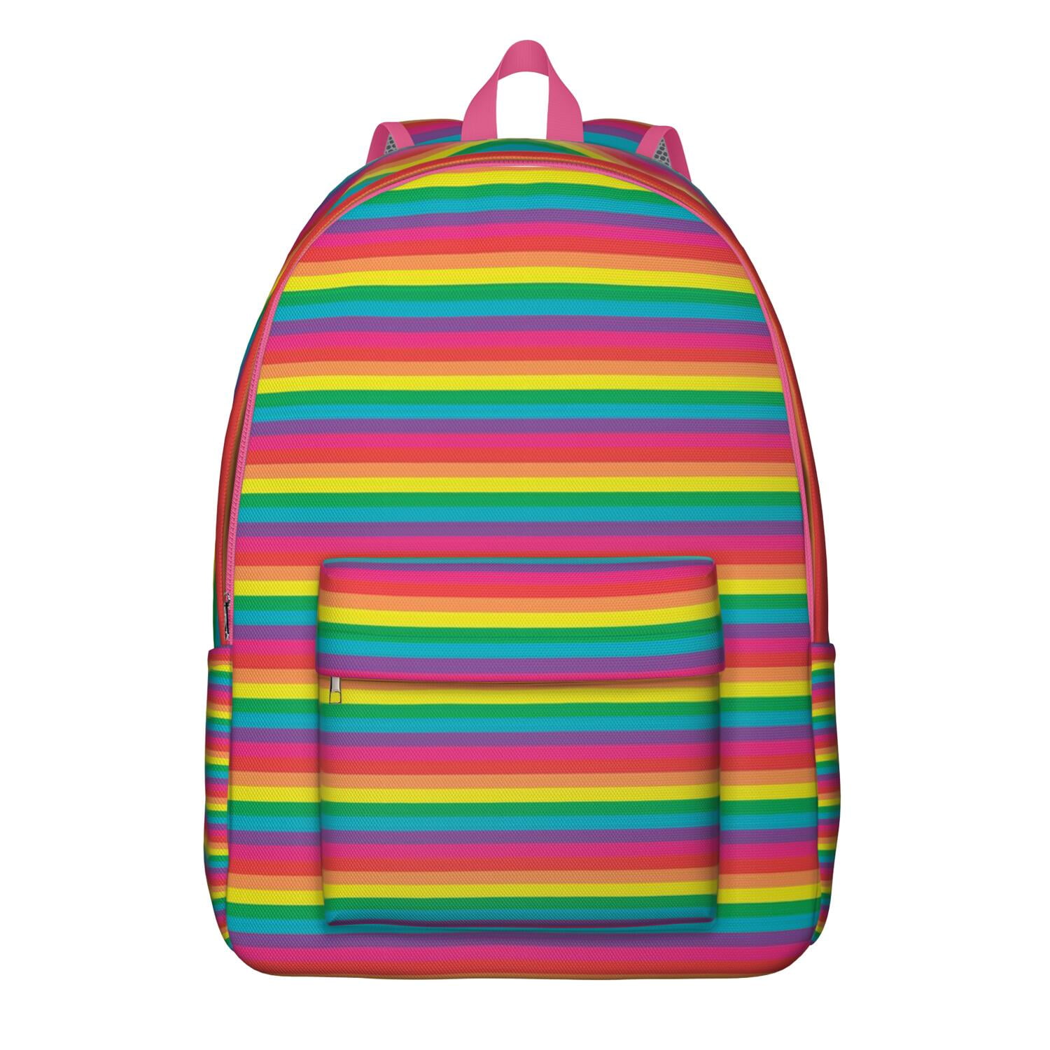Geometric Pattern Backpack, Abstract Rainbow Gradient School Bag with Modern Boho Watercolor ...