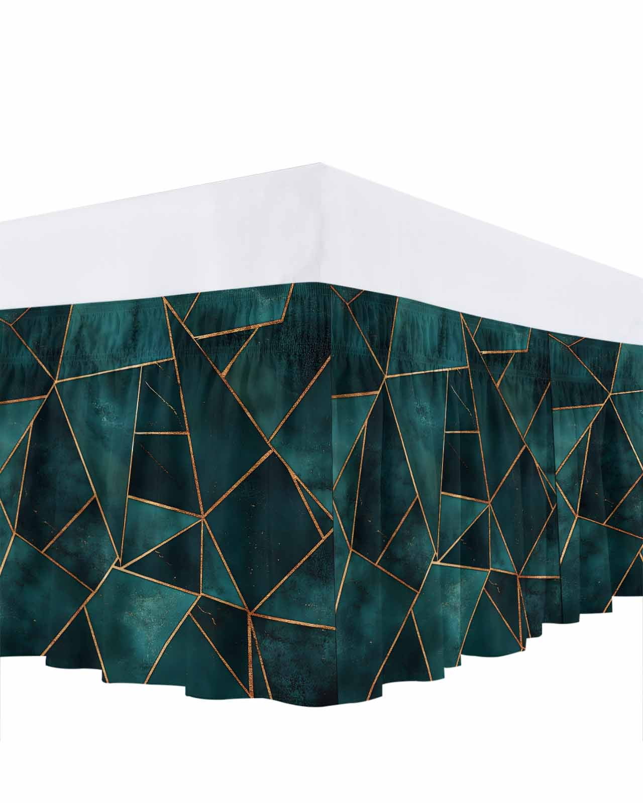 Geometric Pattern Bed Skirt King Size 16" Drop Dark Green Triangle ...
