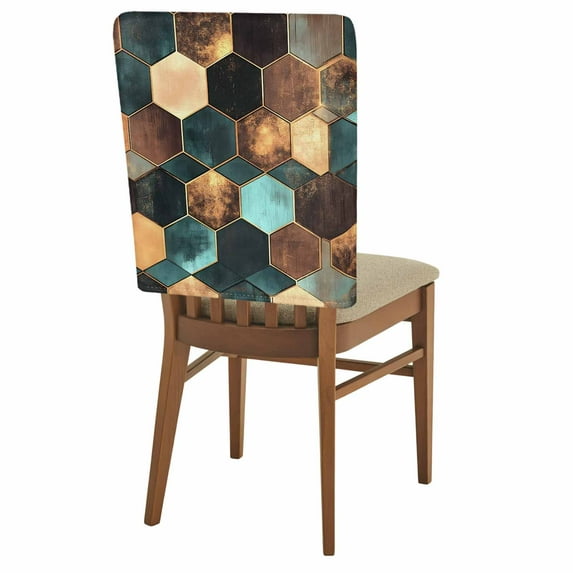 Geometric Pattern Chair Back Covers Set of 6, Brown Green Hexagon ...
