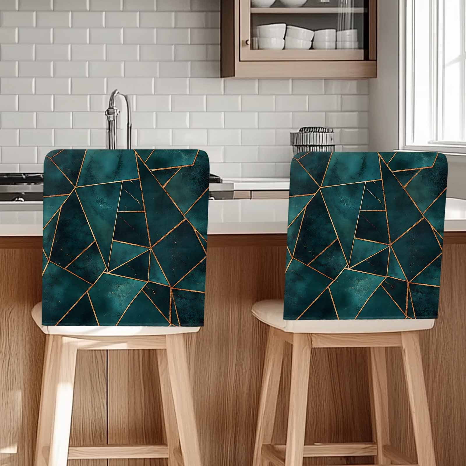 Geometric Pattern Chair Covers Set of 1 Dark Green Triangle Collage Art ...