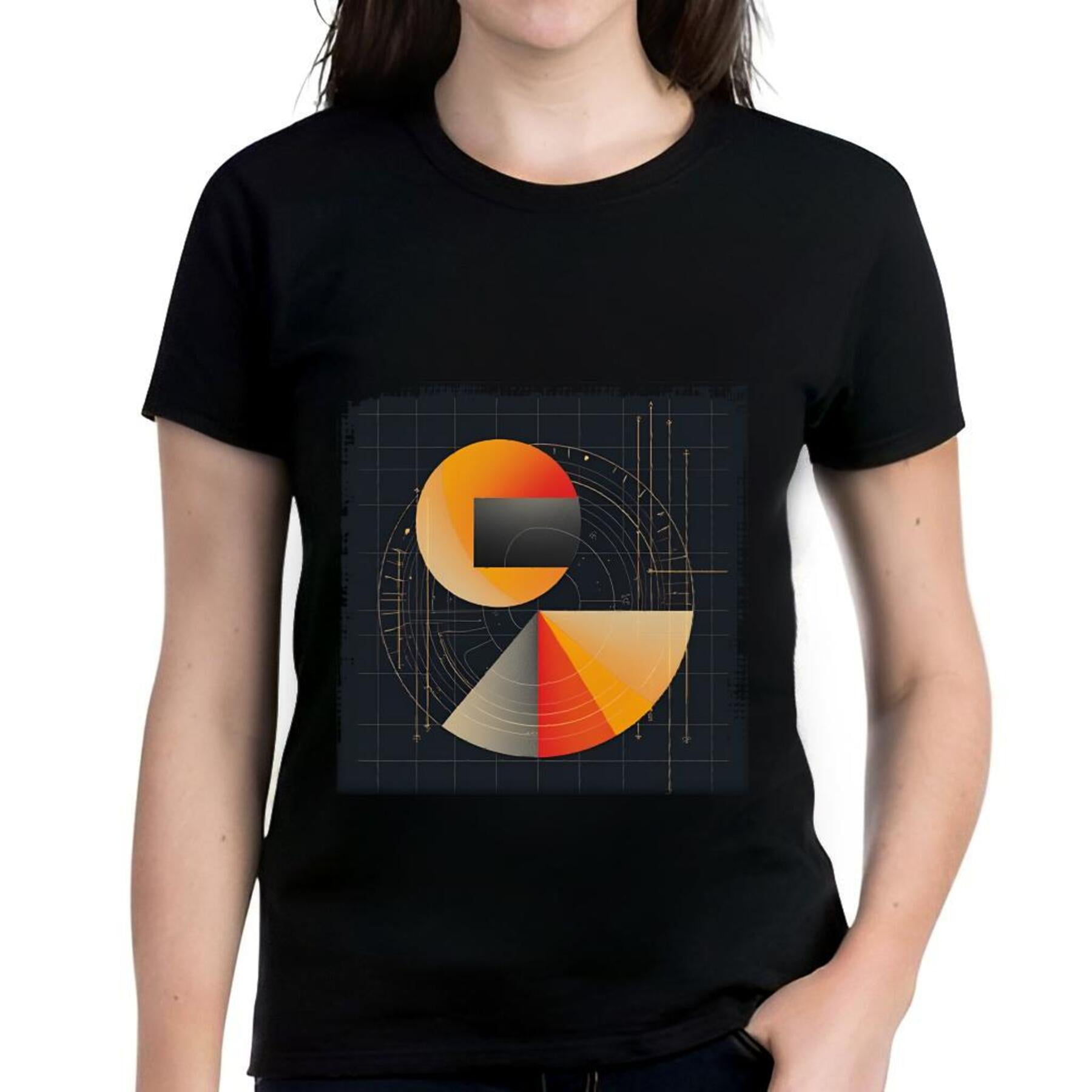 Geometric Pattern Cotton Short Sleeve T-Shirt for Women - Overlapping ...