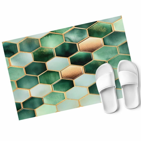 Geometric Pattern Door Mat Green Brown Hexagon Collage Art Non Slip ...