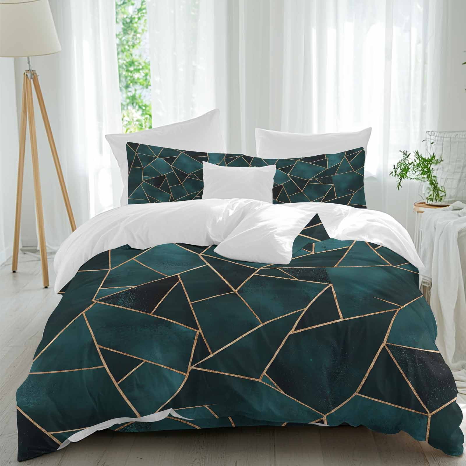 Geometric Pattern Duvet Cover Set Twin Size Dark Green Triangle Collage ...