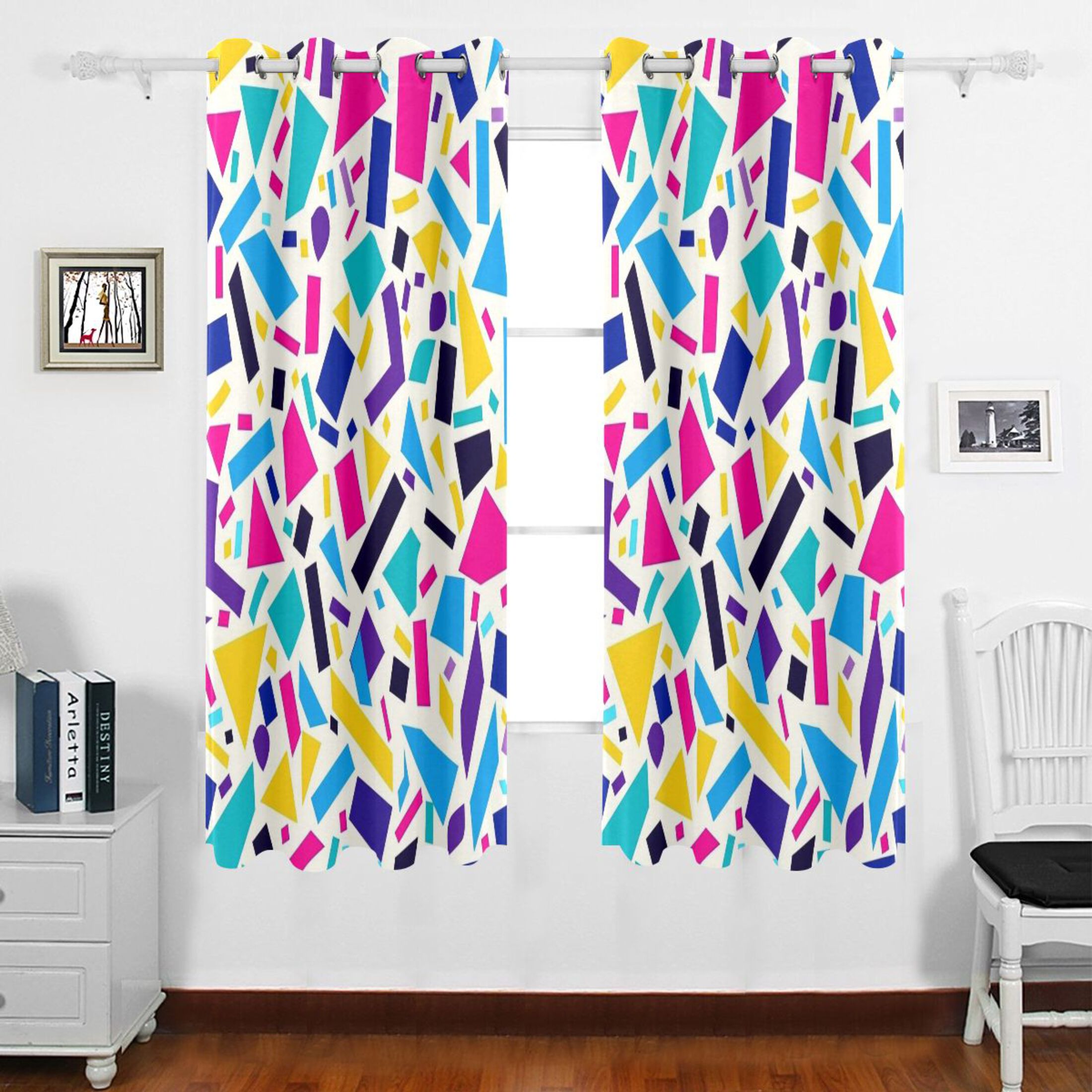 Geometric Pattern Grommet Blackout Curtains Thermal Insulated Window ...