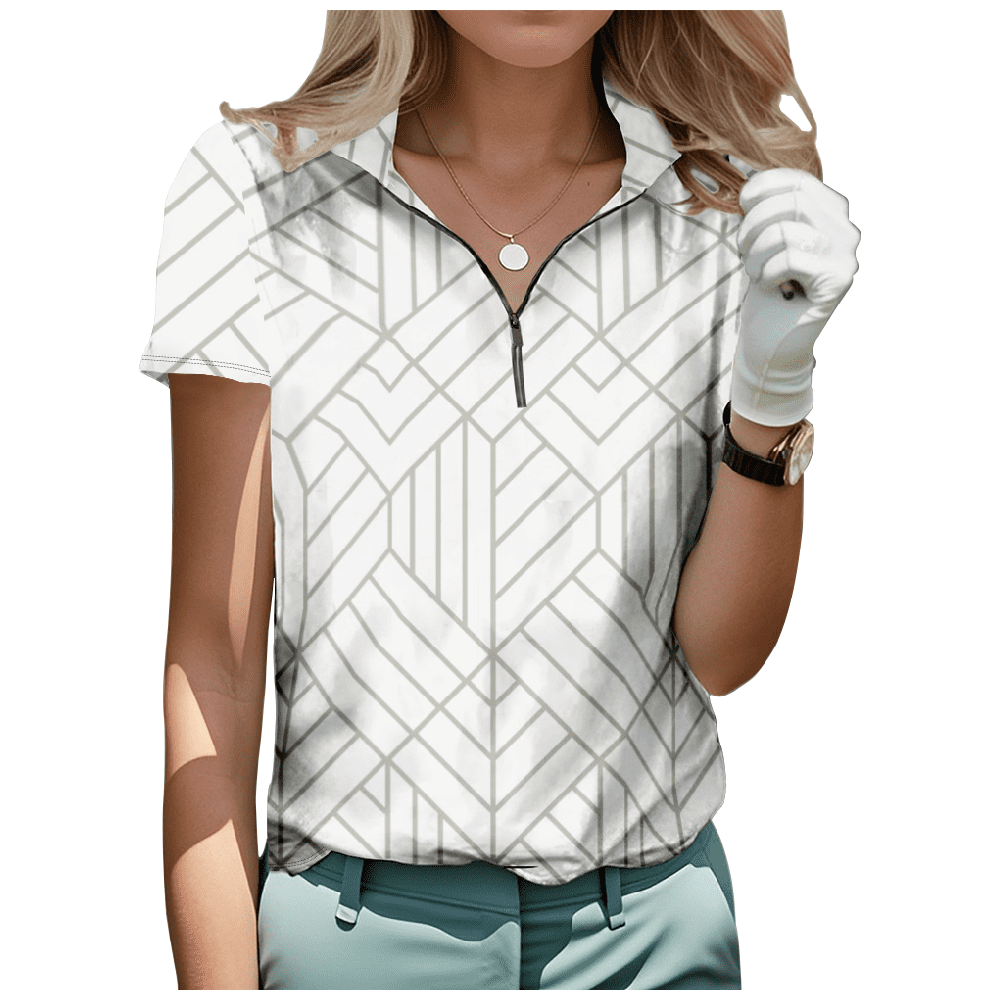 Geometric Pattern Half Zip T-shirt Women's Stand Collar Short Sleeve Casual Golf Shirt - Walmart.com