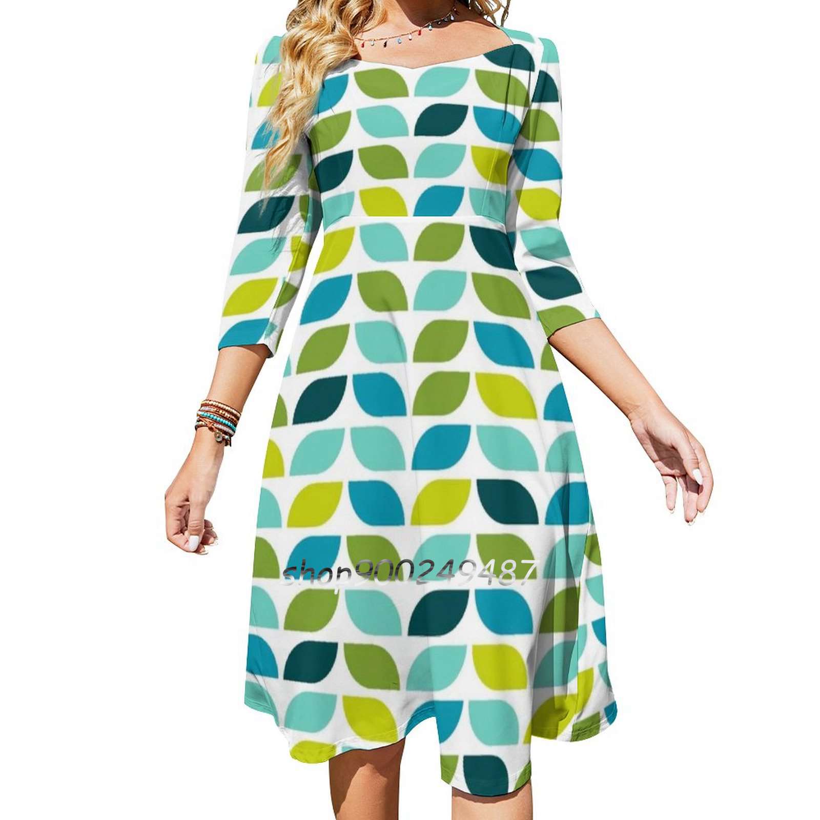 Geometric Pattern : Leaf : Spring Evening Party Dresses Midi Sexy Dress ...