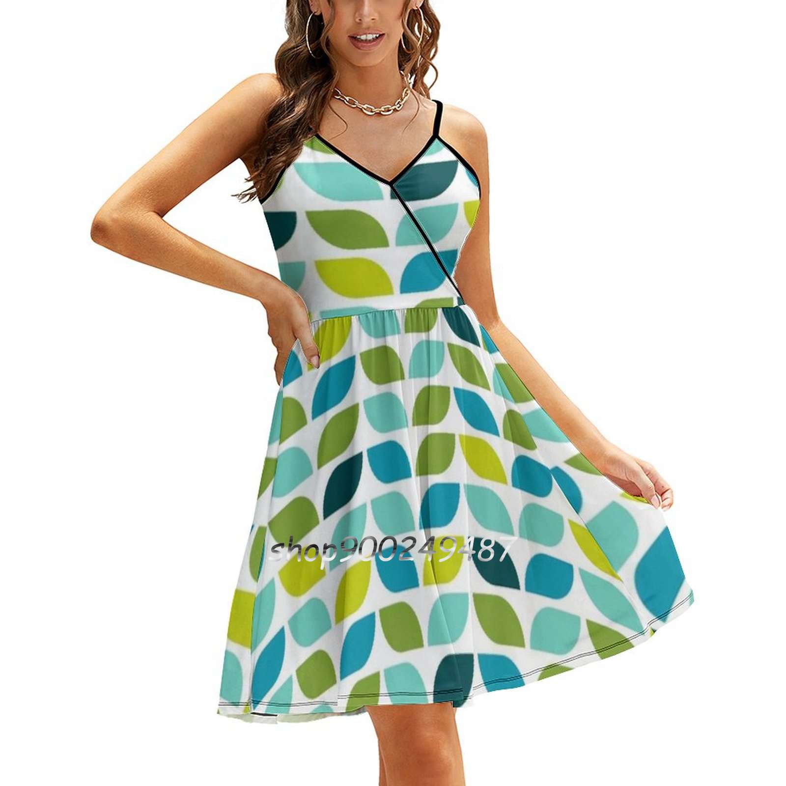 Geometric Pattern : Leaf : Spring Evening Party Dresses Midi Sexy Dress ...