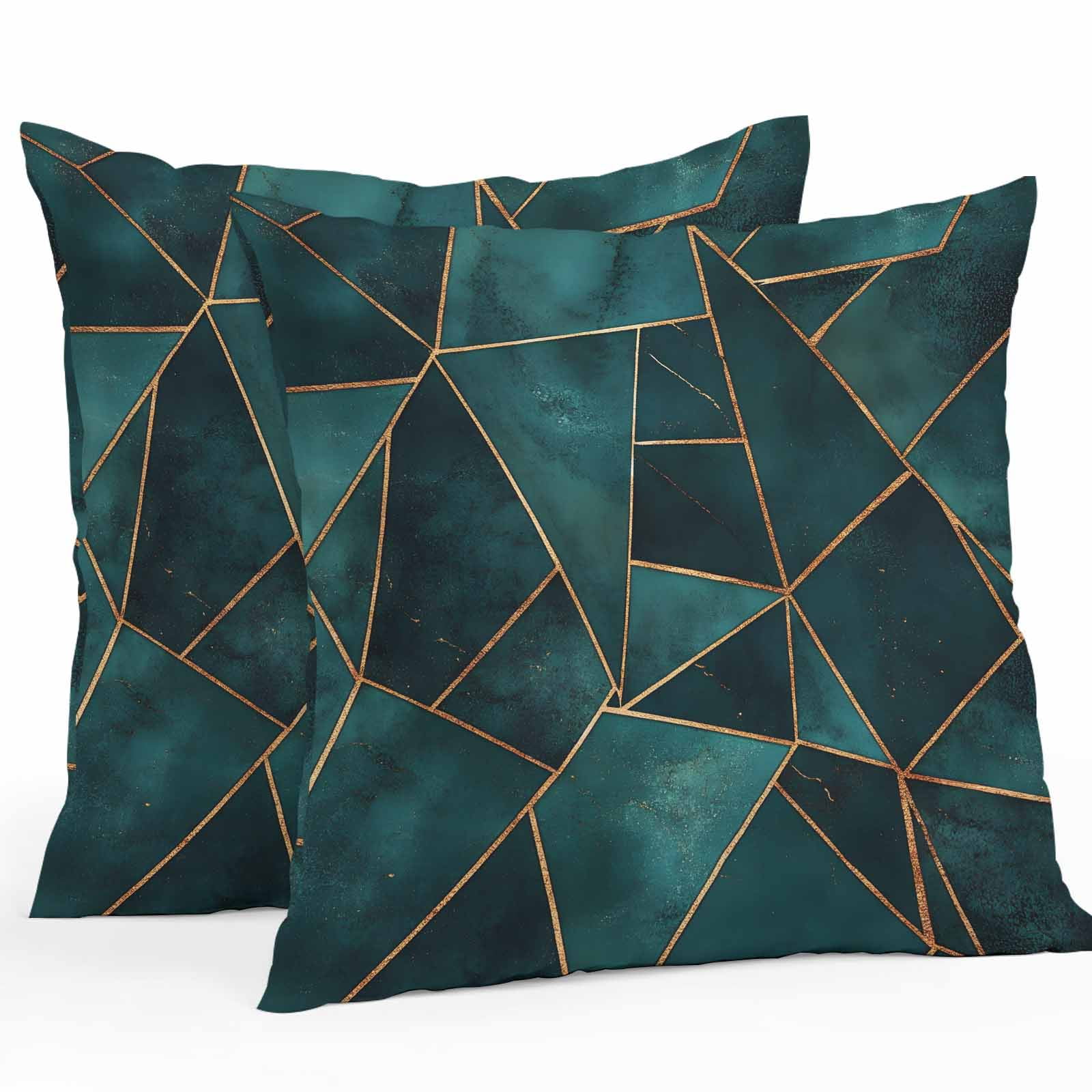 Geometric Pattern Outdoor Pillow Covers Pack of 2 Dark Green Triangle ...