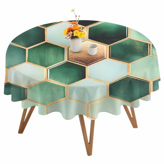 Geometric Pattern Round Tablecloth 60 inches Green Brown Hexagon ...