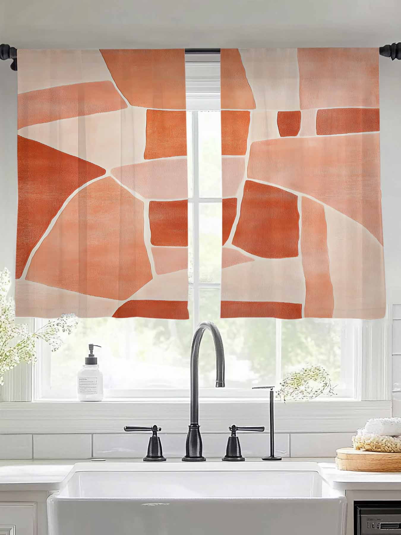 Geometric Pattern Sheer Curtains 54 Inches Long 2 Panels Abstract ...