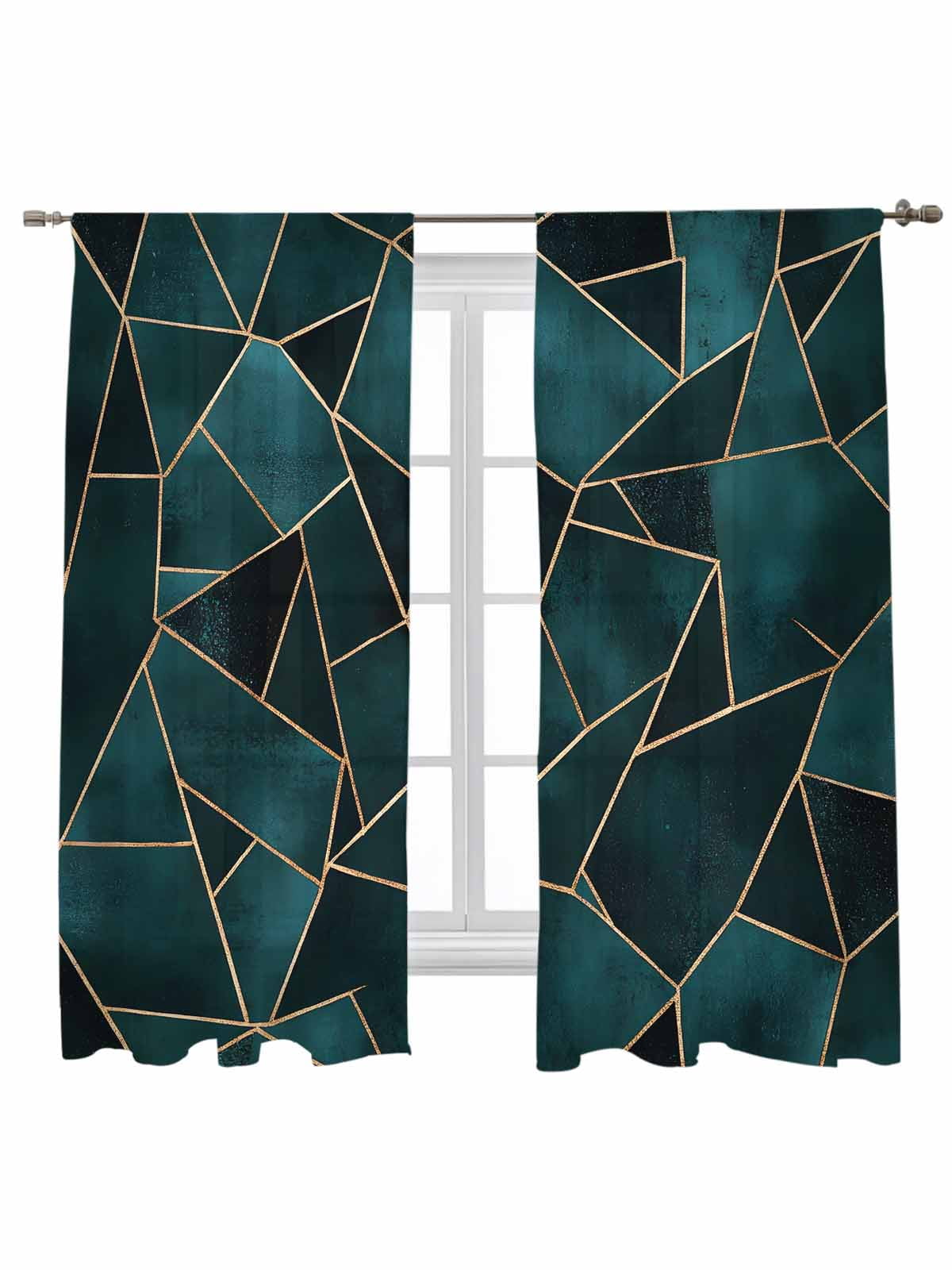 Geometric Pattern Sheer Curtains 72 inches Long 2 Panels Set Dark Green ...