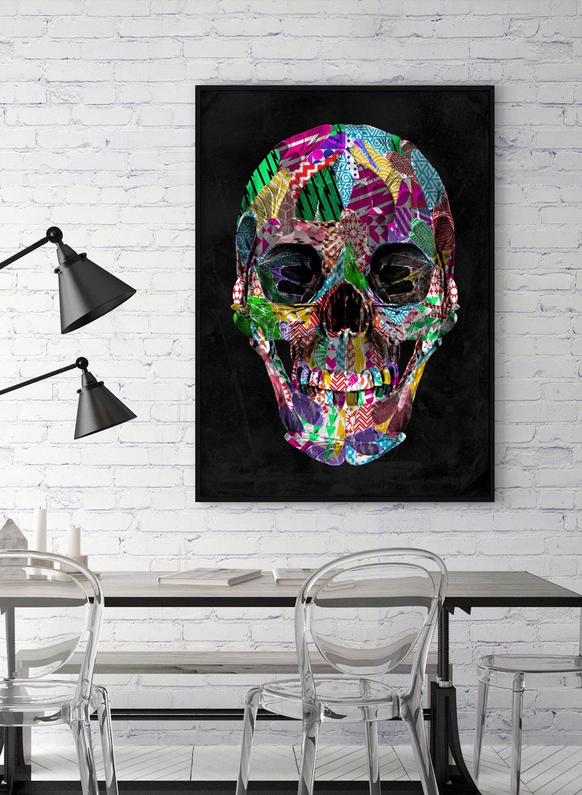 Geometric Pattern Skull Print, Geometric Skull Art, Skull Wall Art ...