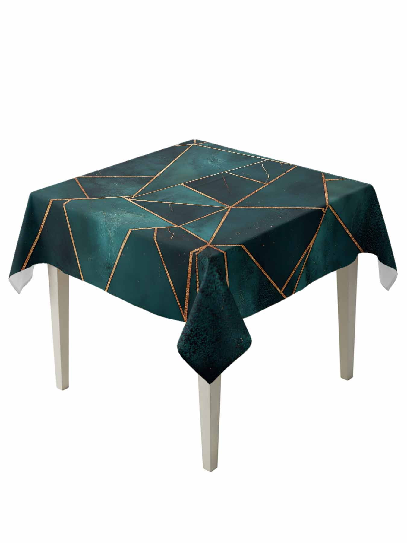 Geometric Pattern Table Cloth 60x60 Inch Square, Dark Green Triangle ...