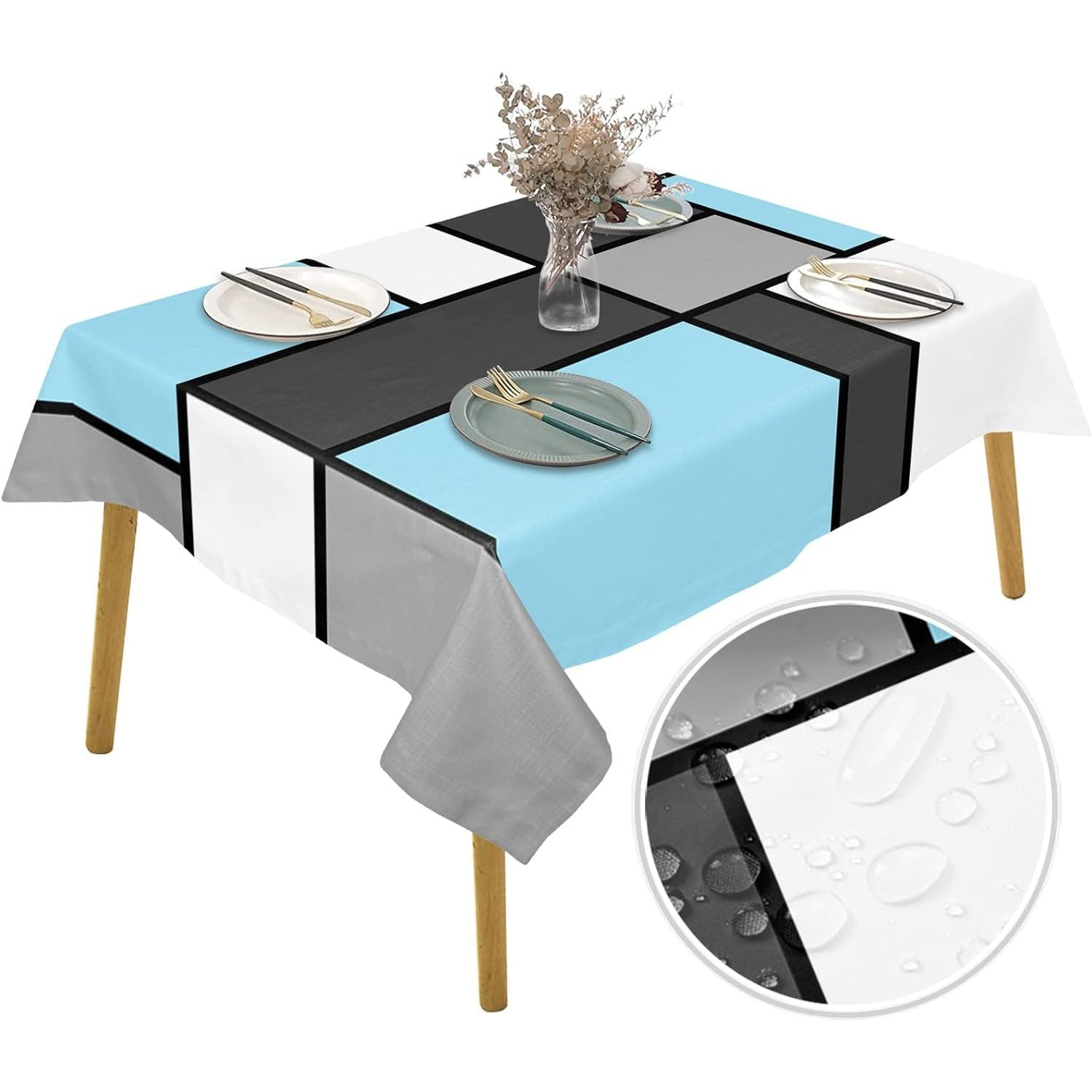 Geometric Pattern Table Cloth, Waterproof Oilproof Table Cover Wipeable ...