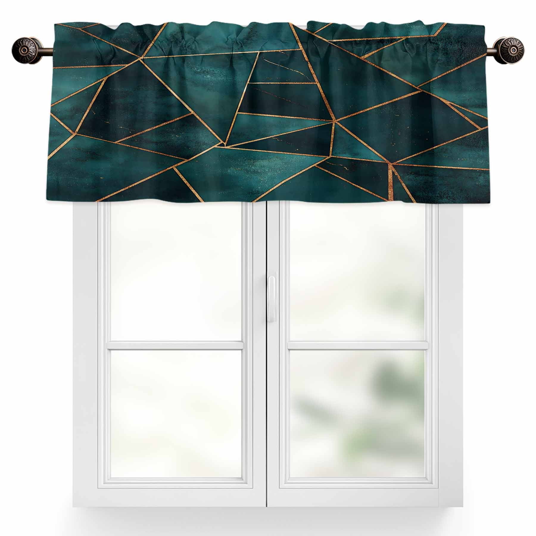 Geometric Pattern Valances for Windows, 54 x 18in, Dark Green Triangle ...