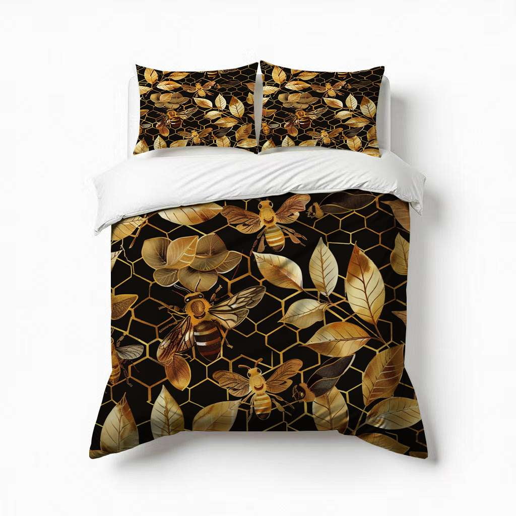 Geometric Pattern With Bee Bedding Set 3 Pcs Soft Microfiber Quilt ...