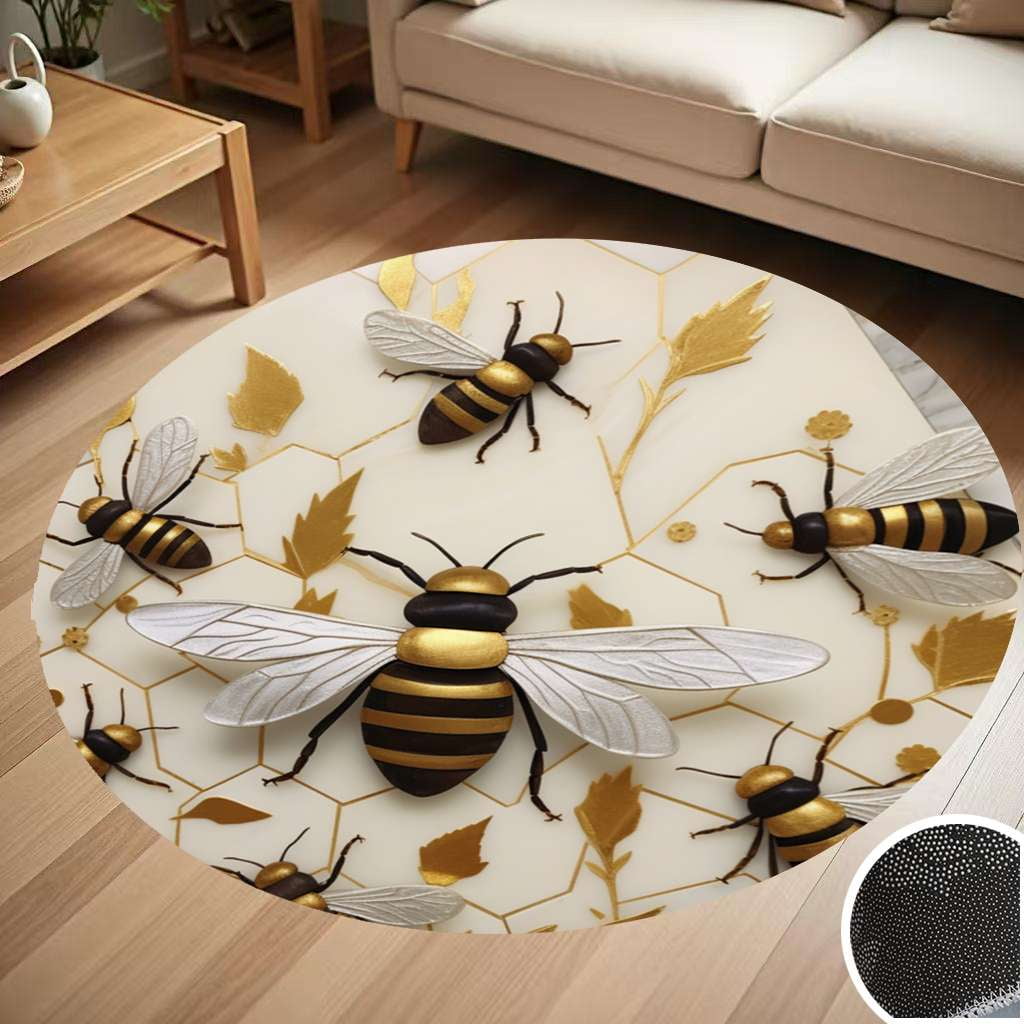 Geometric Pattern With Bee Round Carpet Living Room Bedroom Home ...