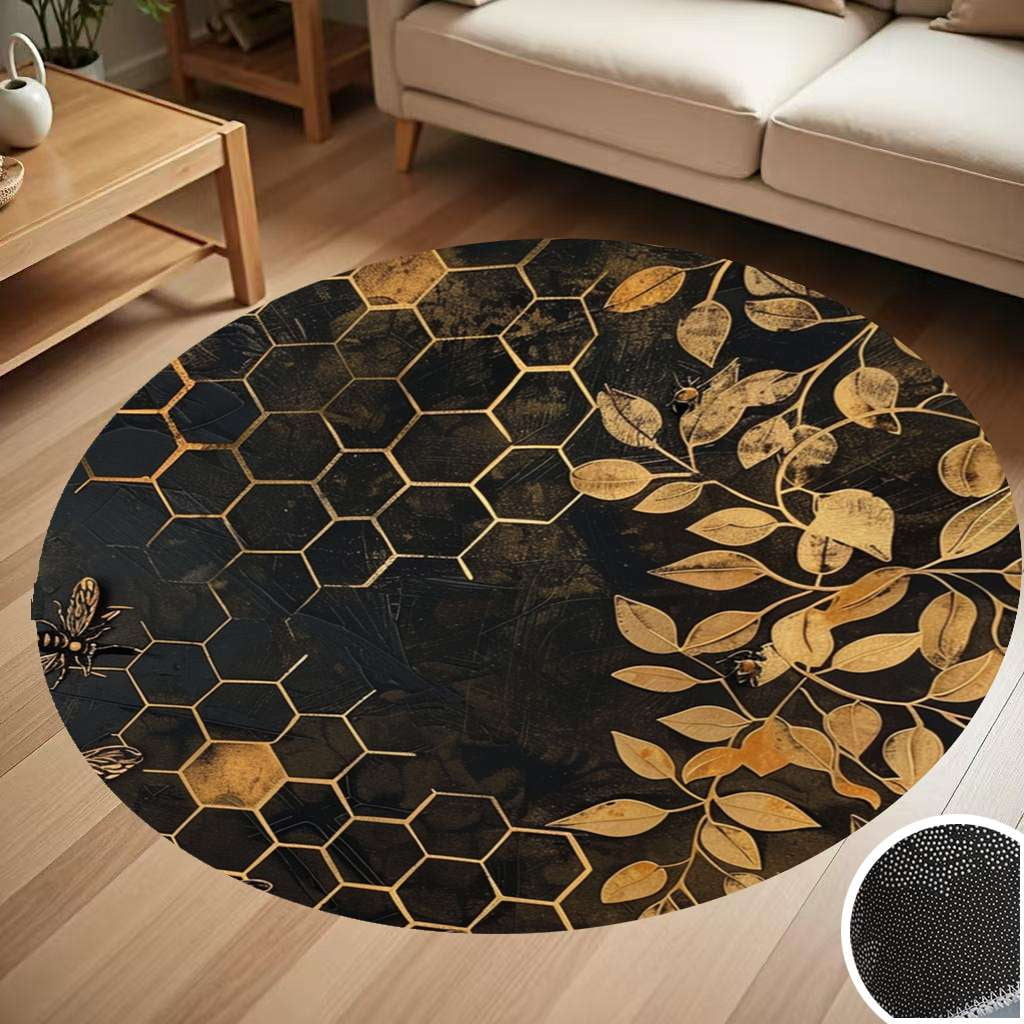 Geometric Pattern With Bee Round Carpet Living Room Bedroom Home ...