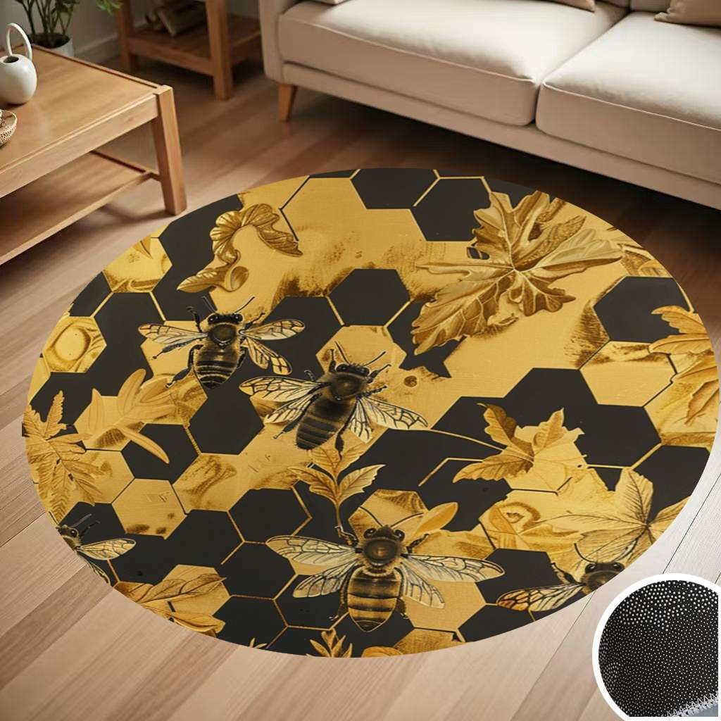 Geometric Pattern With Bee Round Carpet Living Room Bedroom Home ...