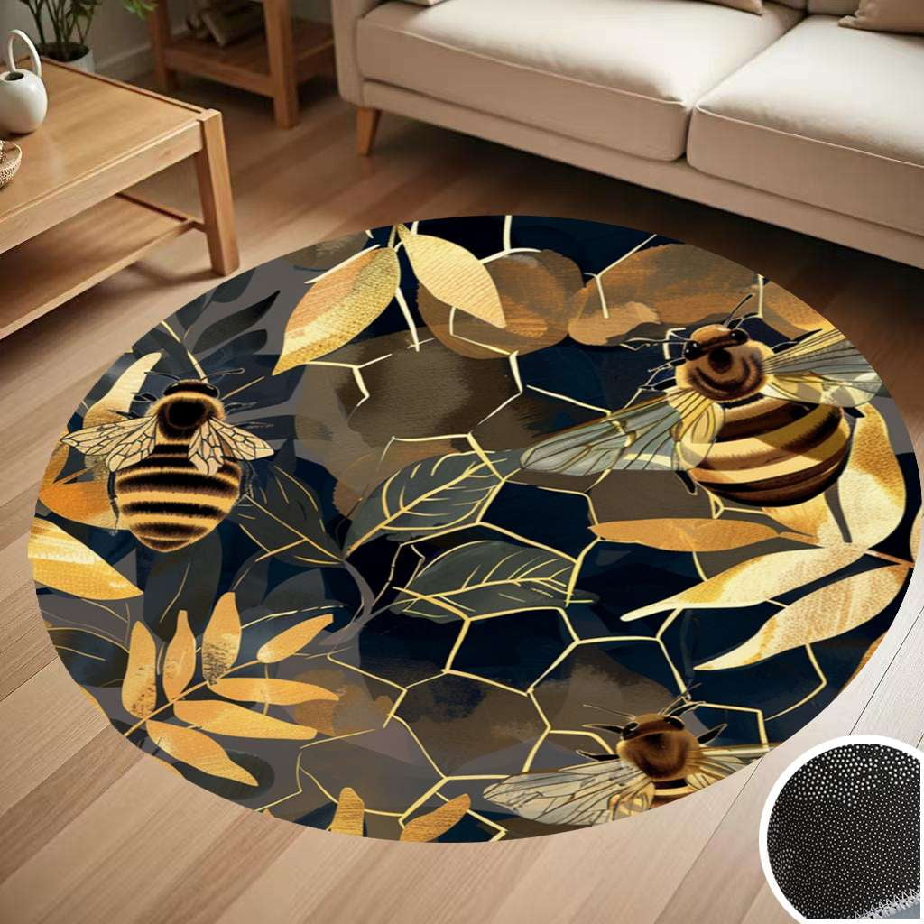 Geometric Pattern With Bee Round Carpet Living Room Bedroom Home ...