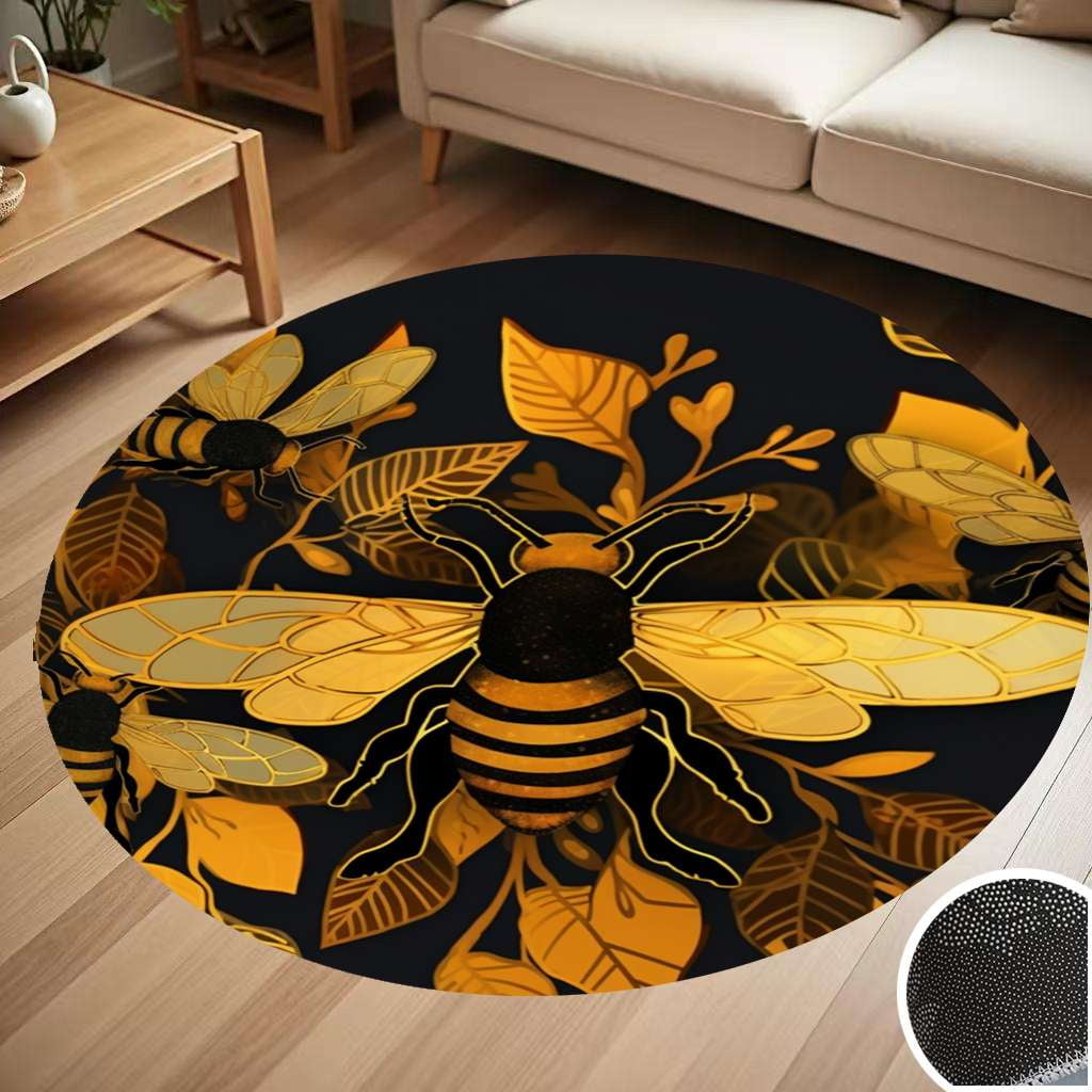 Geometric Pattern With Bee Round Carpet Living Room Bedroom Home ...