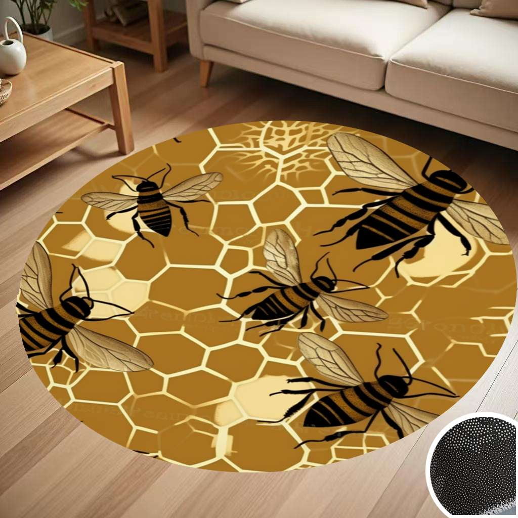 Geometric Pattern With Bee Round Carpet Living Room Bedroom Home ...