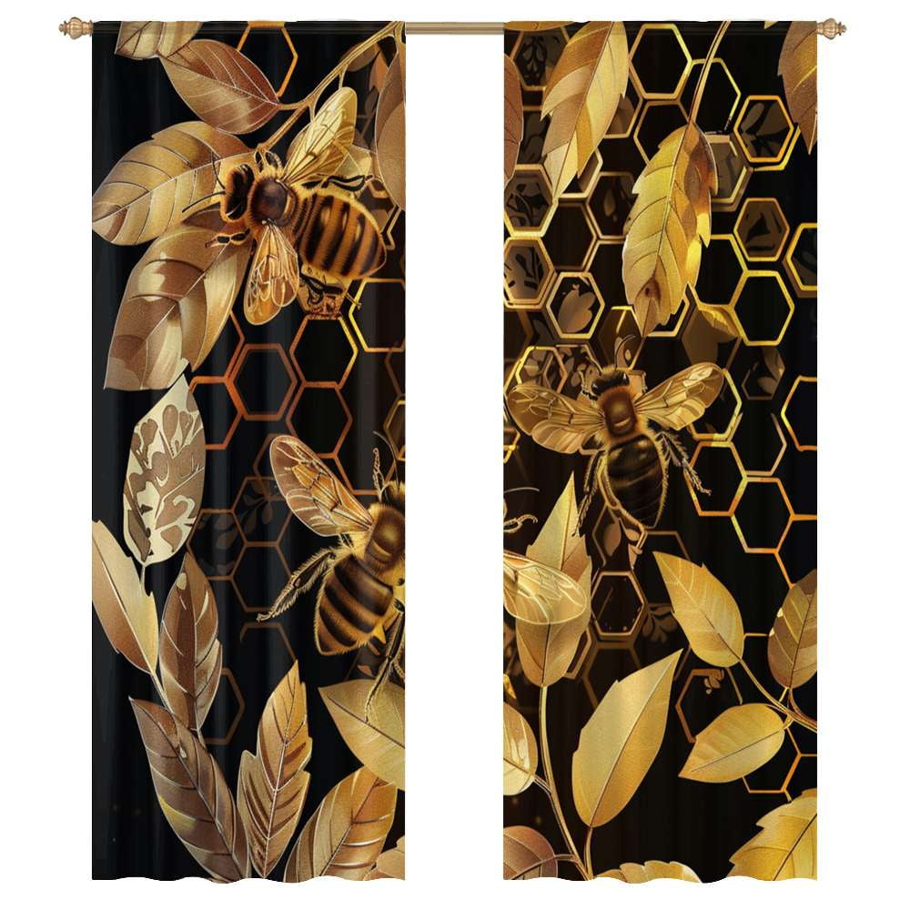 Geometric Pattern With Bee Sheer Window Curtains for Living Room ...
