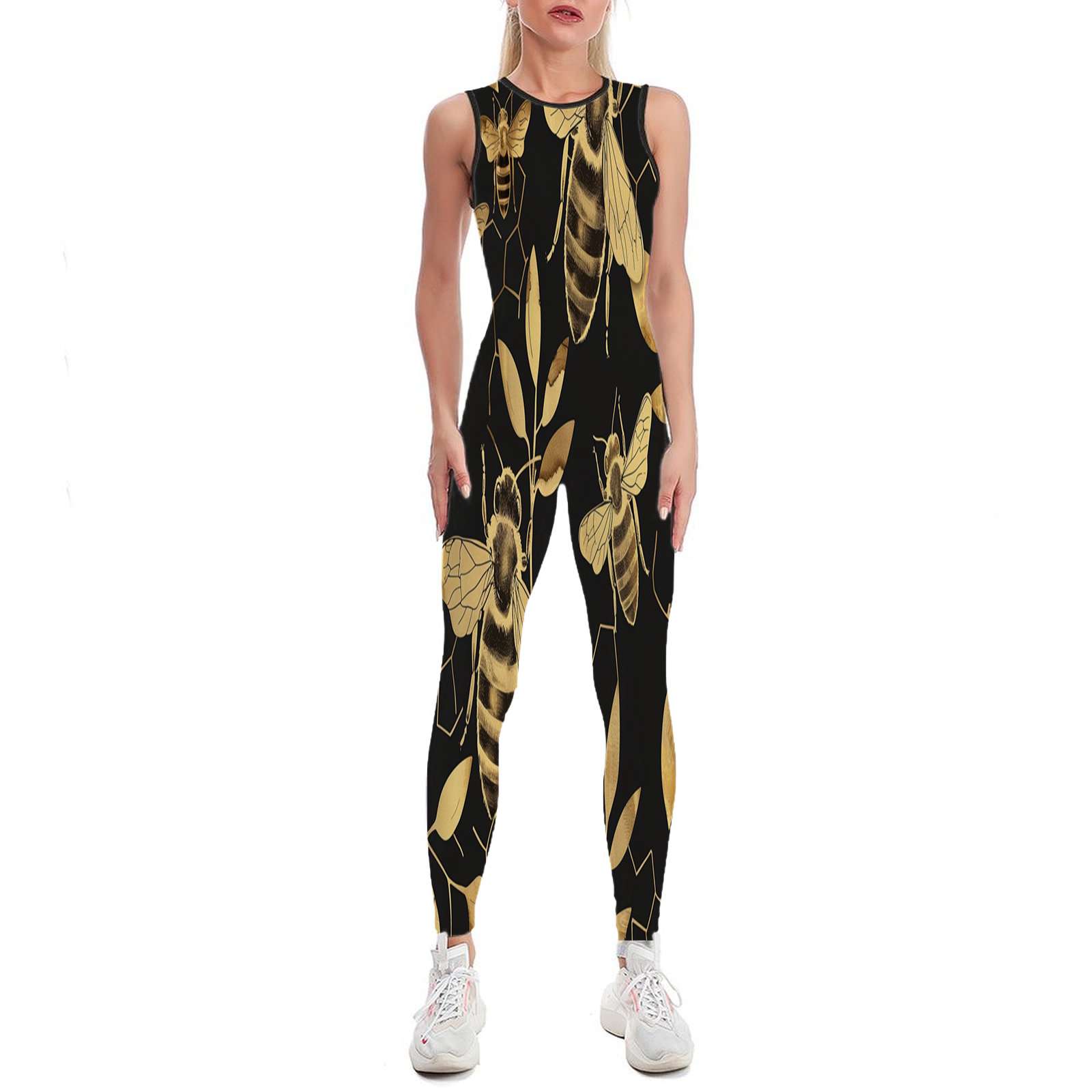 Geometric Pattern With Bee Women's One Piece Yoga Jumpsuits Leggings ...