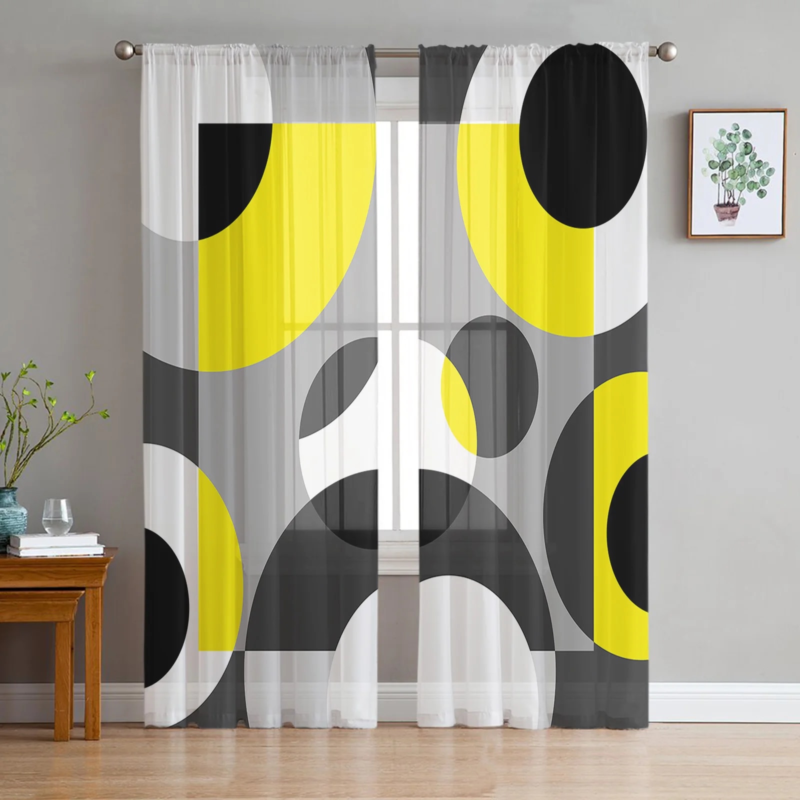 Geometric Patterns Tulle Curtains For Living Room Sheer Curtain Bedroom ...
