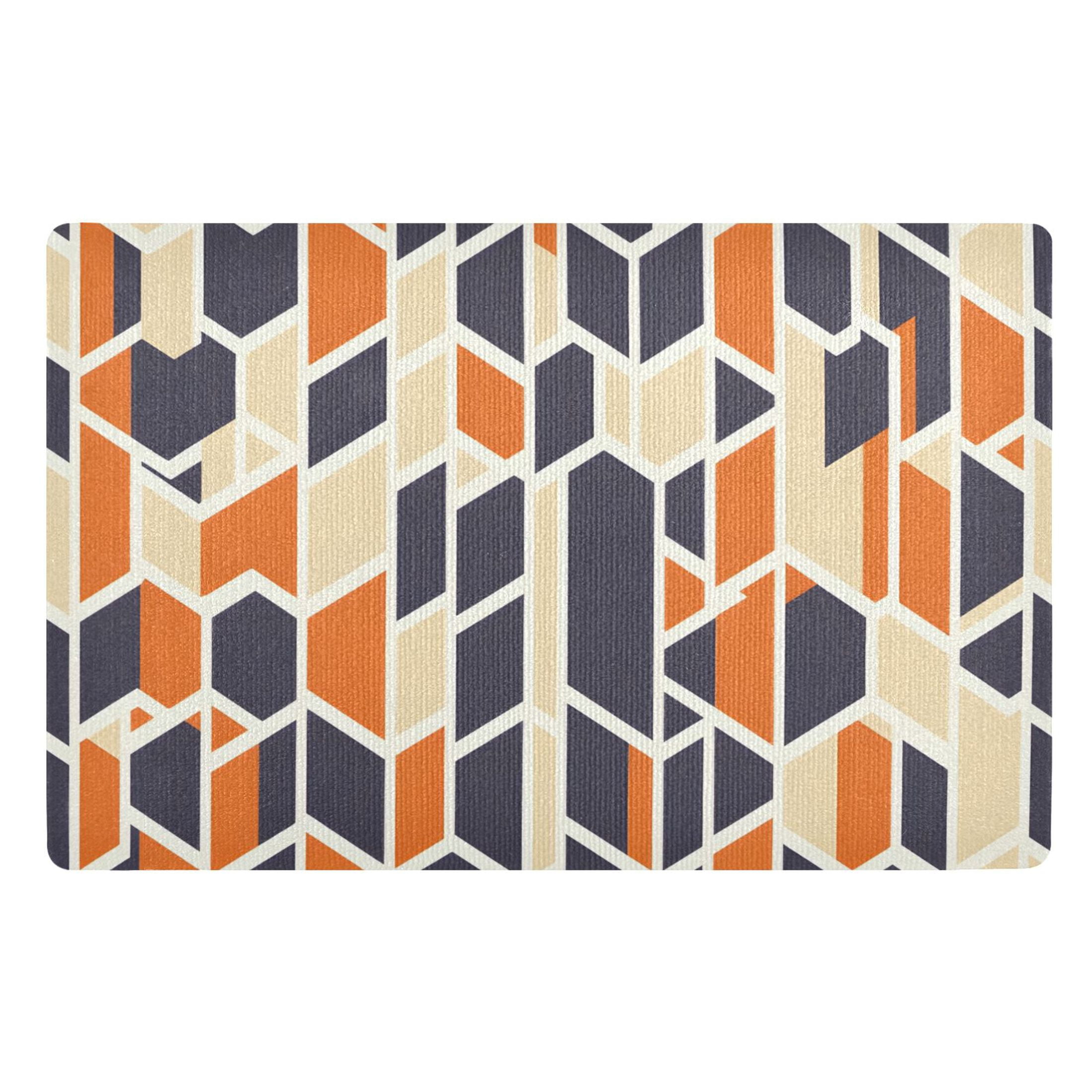 Geometric Patterns in Navy Blue and Orange Floor Door Mat Outdoor ...