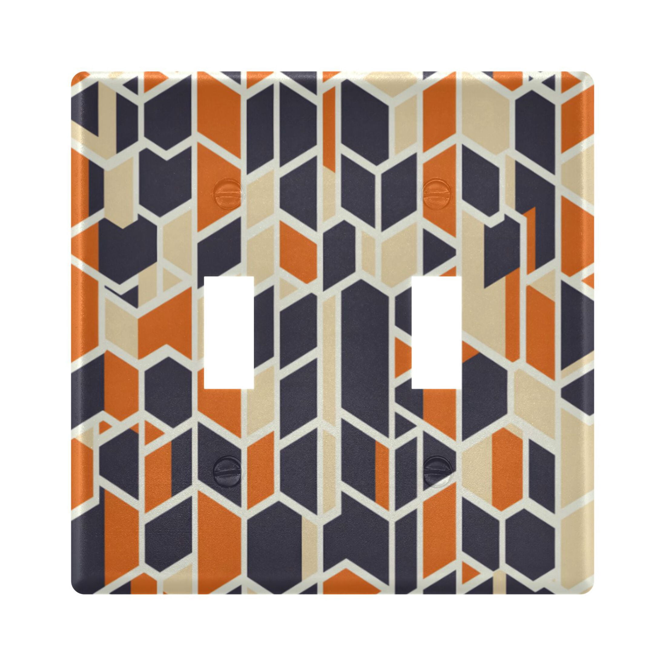 Geometric Patterns in Navy Blue and Orange Light Switch Cover ...