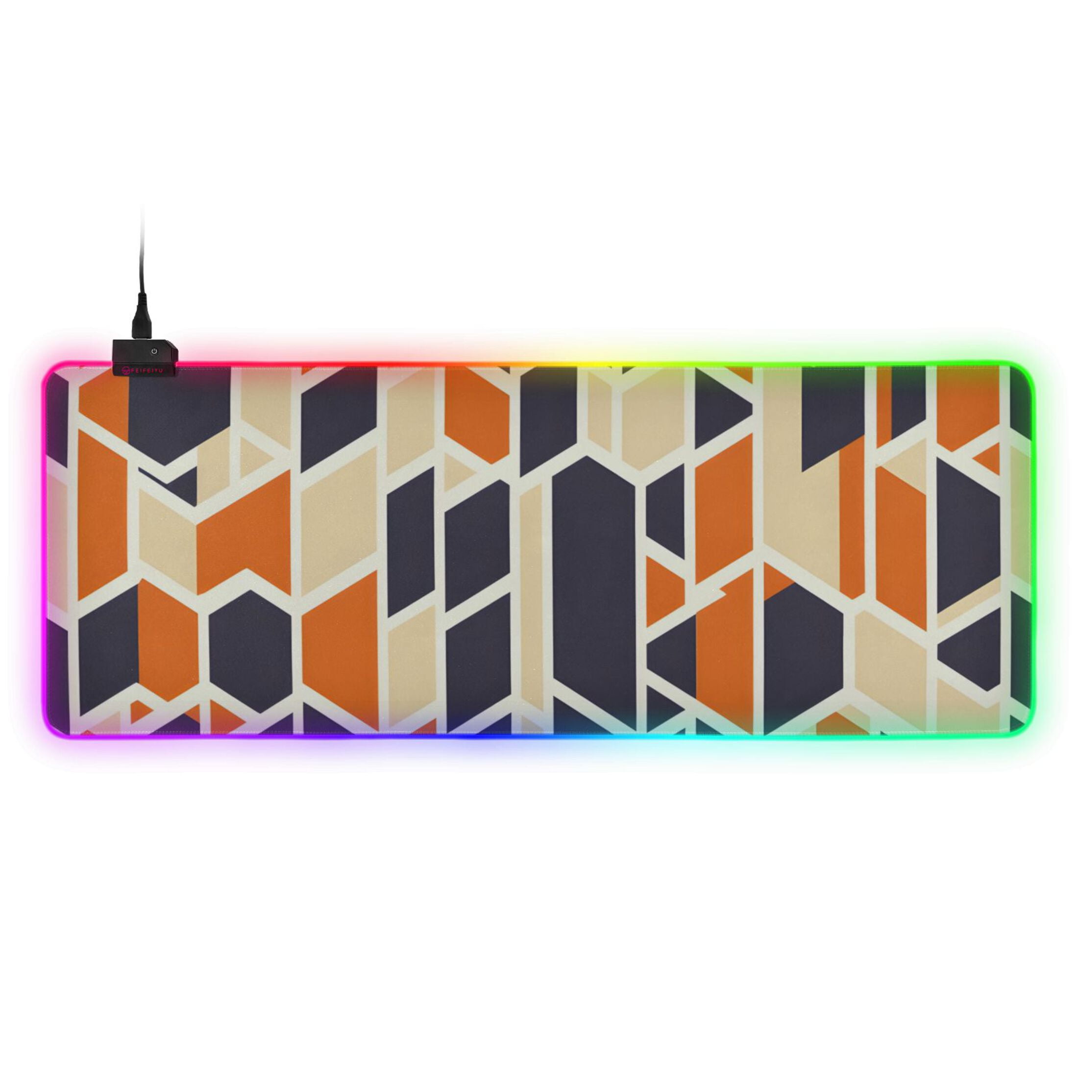Geometric Patterns in Navy Blue and Orange RGB Gaming Mouse Pad Large ...