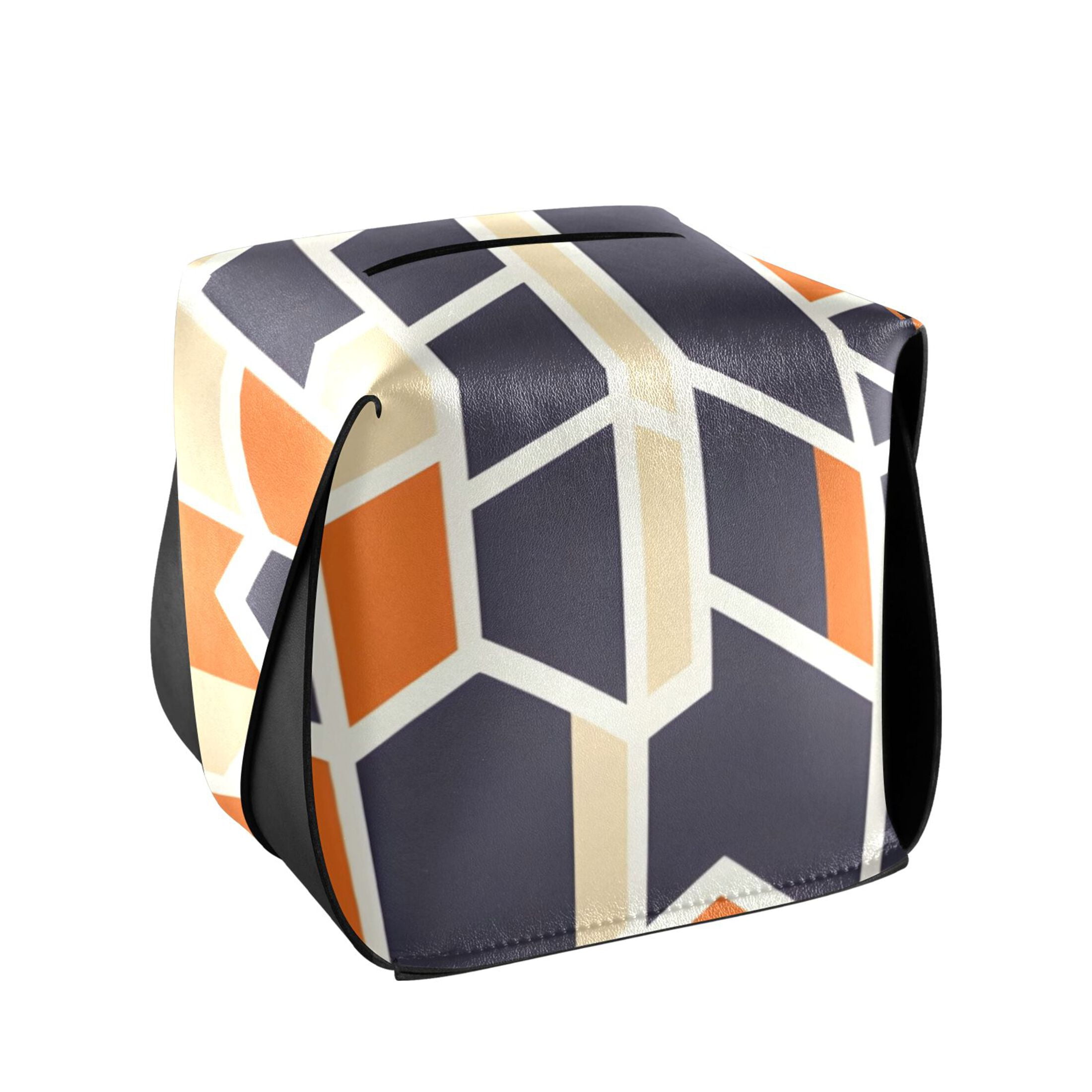 Geometric Patterns in Navy Blue and Orange Tissue Box Cover Leather ...