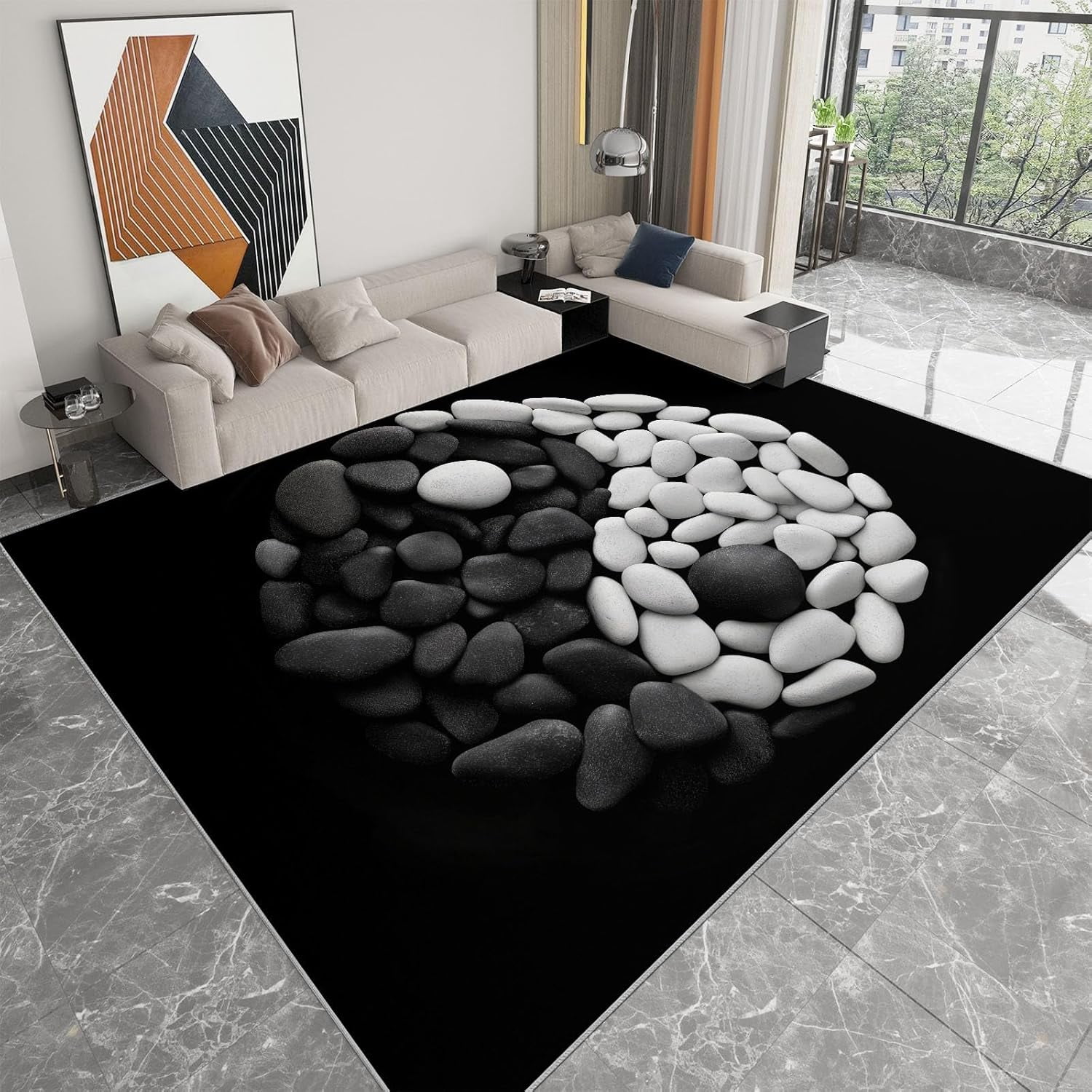 Geometric Pebble Area Rugs, Geometric Symbols Pebbles Carpet, Washable ...