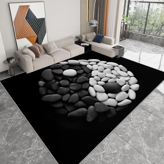 Geometric Pebble Area Rugs, Geometric Symbols Pebbles Carpet, Washable ...