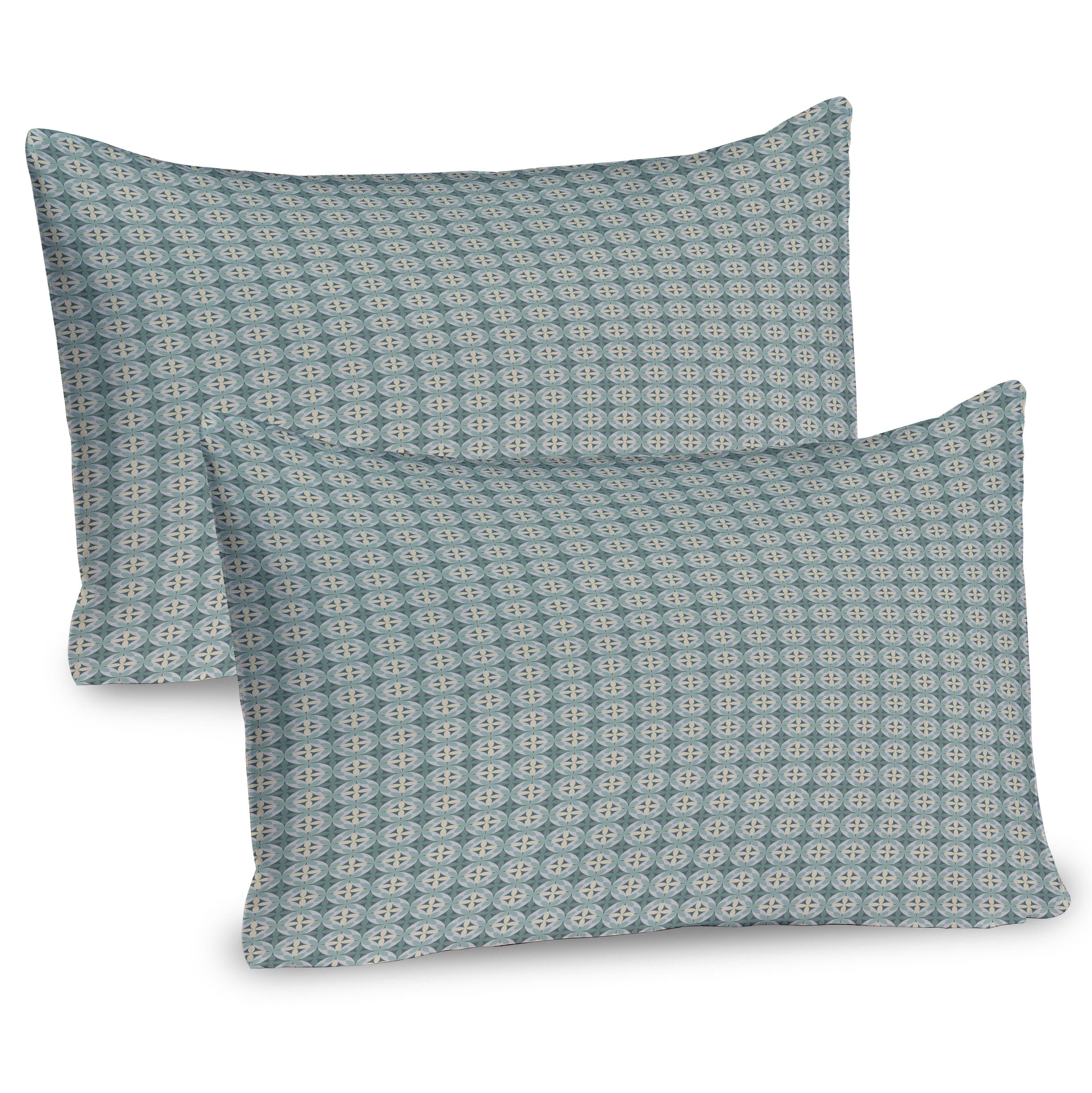 Geometric Pillow Sham Set of 2, Mosaic Art Style Circular Motifs Inner ...