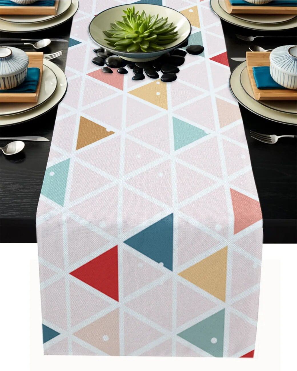 Geometric Pink Gray Gradient Triangle Linen Cotton Table Runner Wedding ...