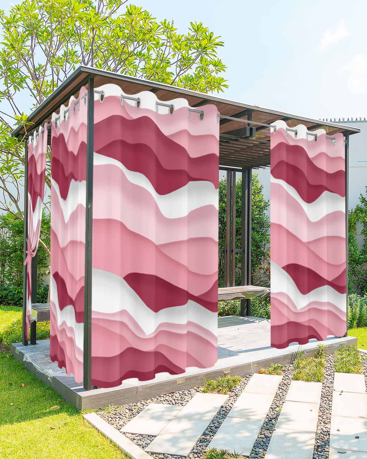 Geometric Pink Outdoor Curtains for Patio Waterproof,Gradual ...