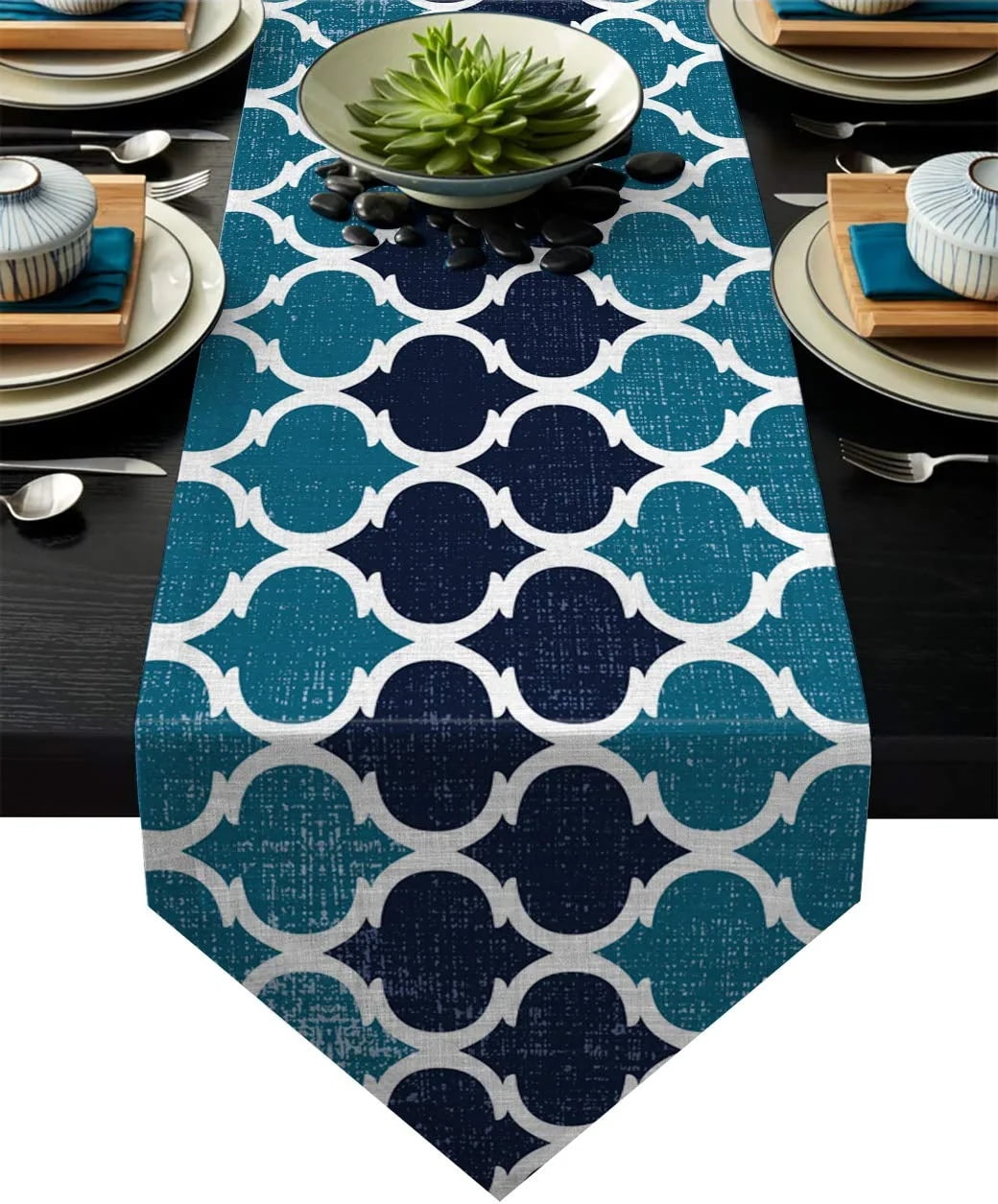 Geometric Plaid Linen Dining Table Runner Party r Anti-stain ...