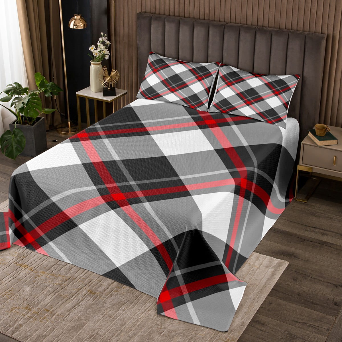 Geometric Plaid Quilt Set Buffalo Grid Coverlet Set for Boys Girls ...