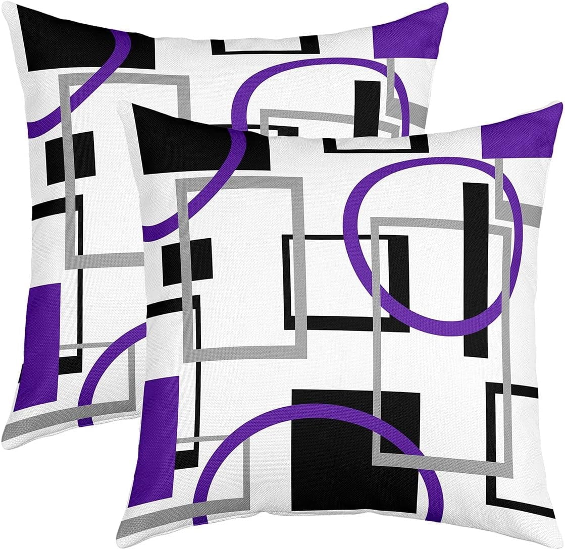 Geometric Plaid Reversible Throw Pillow Covers 18 x 18-Inch Purple Grey ...