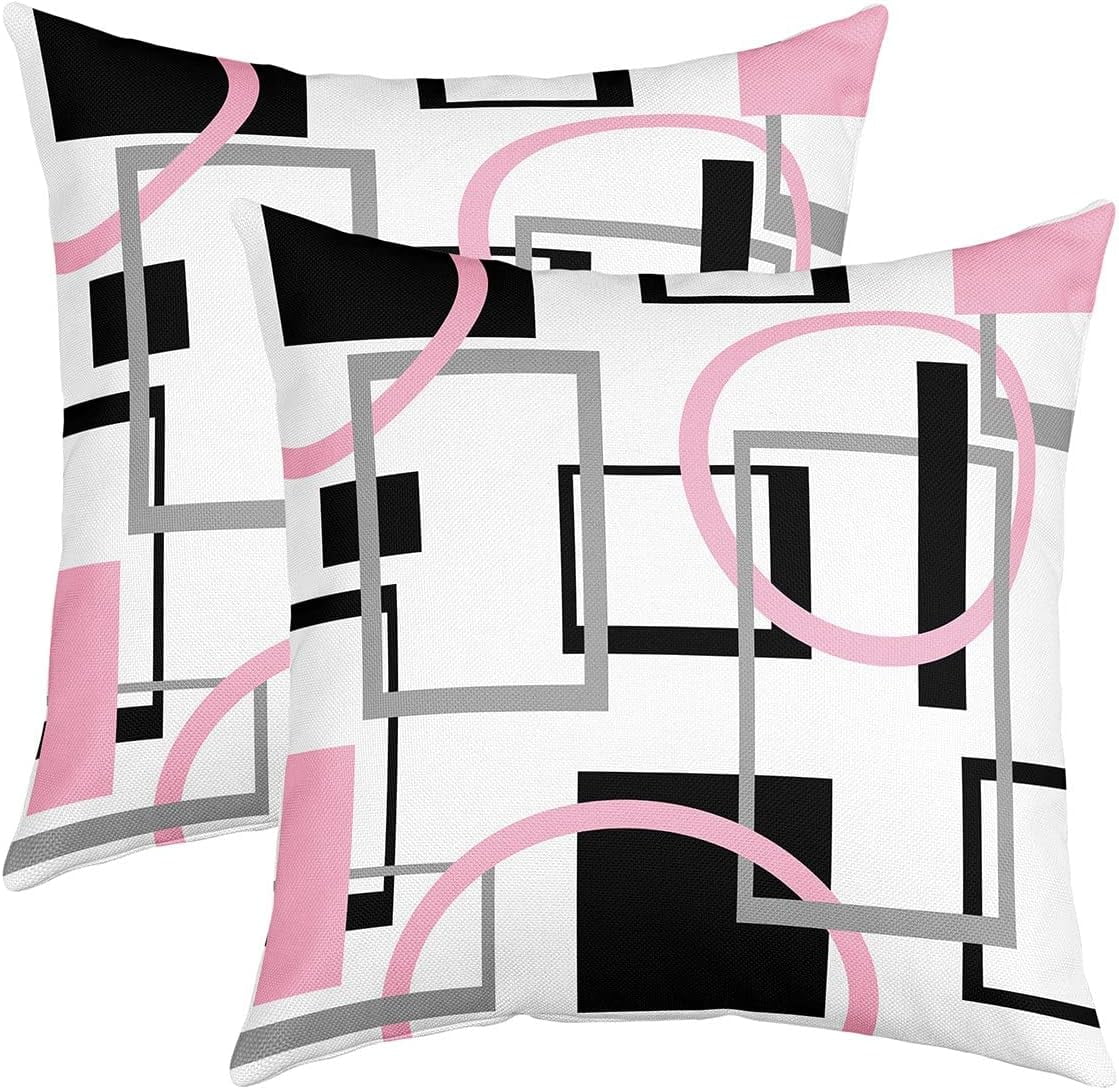 Geometric Plaid Reversible Throw Pillow Covers 20 x 20-Inch Pink Grey ...