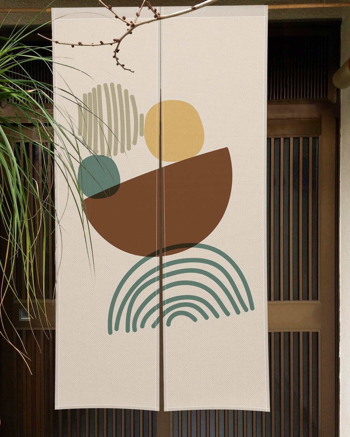 Geometric Plant Pattern Japanese Door Curtain Minimalist Noren Style ...