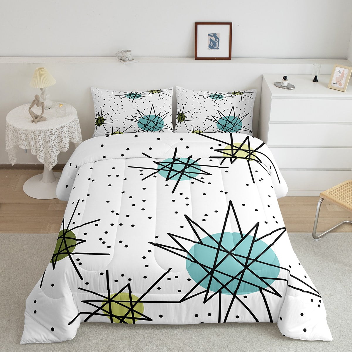 Geometric Polka Dots Bedding Set Twin Modern Mid Century Comforter Set ...